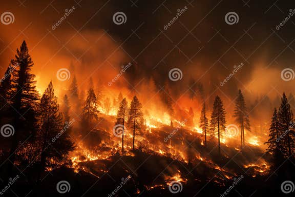 Engulfed Forest Fires, Environmental Problems and Disaster Stock Photo ...