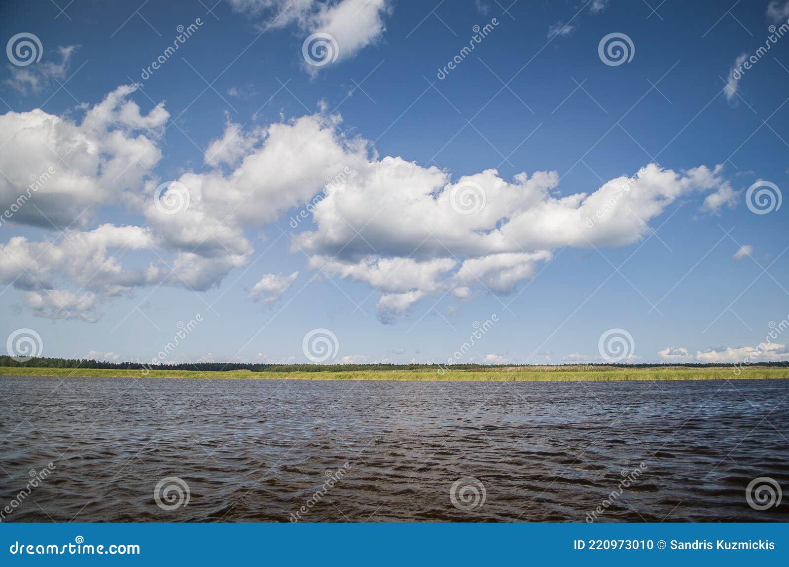 Engure Lake, Reeds in it and Clouds, Latvia Stock Photo - Image of ...