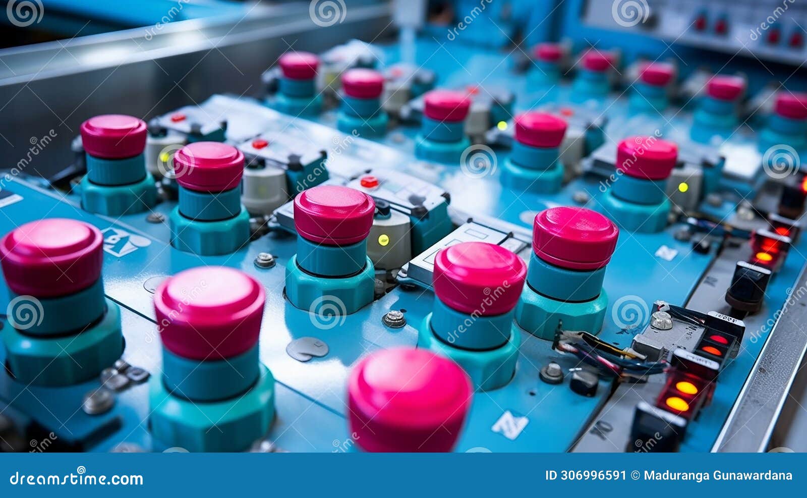 Industrial Control Panel Buttons Close-Up: Machinery Production ...