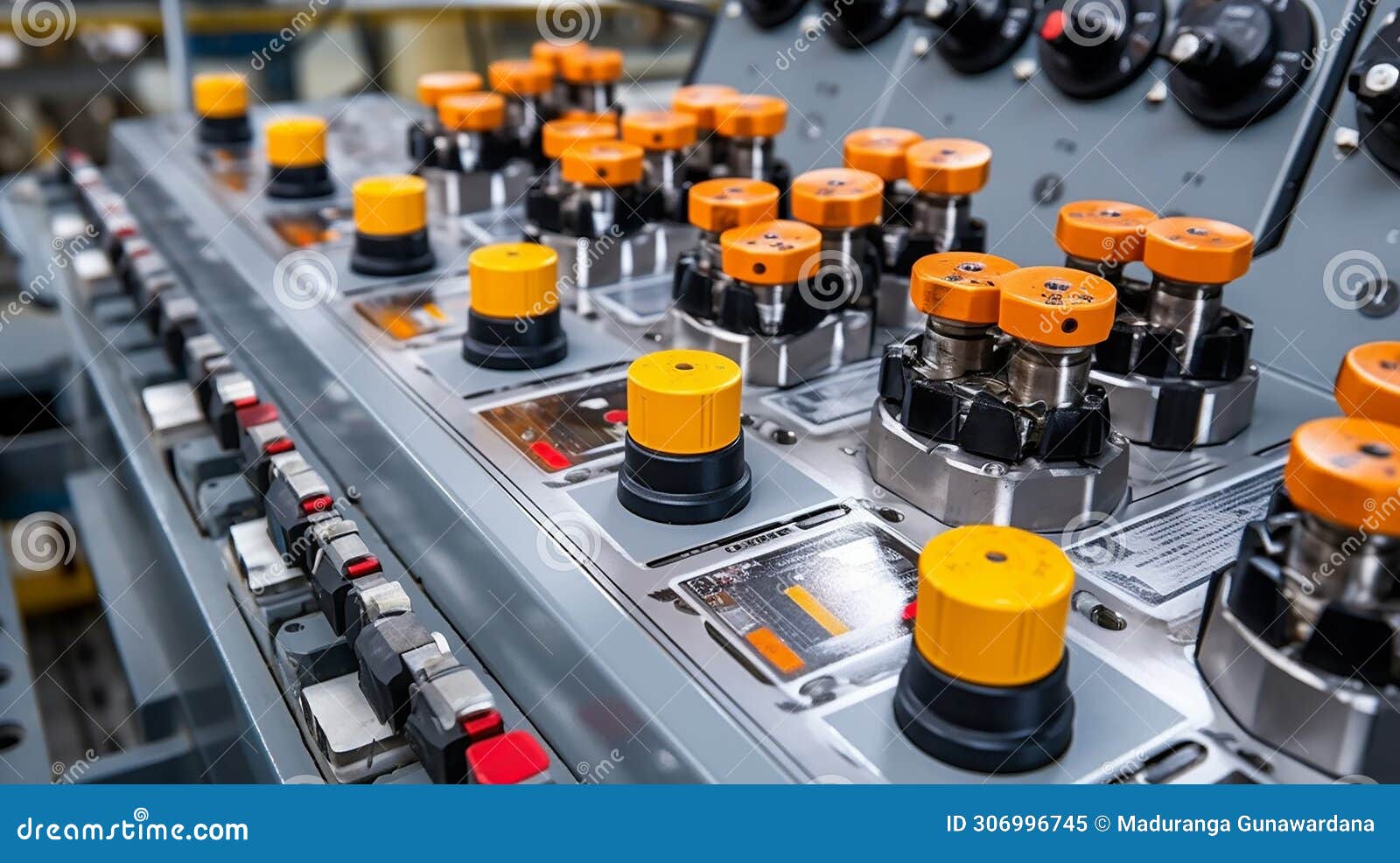 Industrial Control Panel Buttons Close-Up: Machinery Production ...