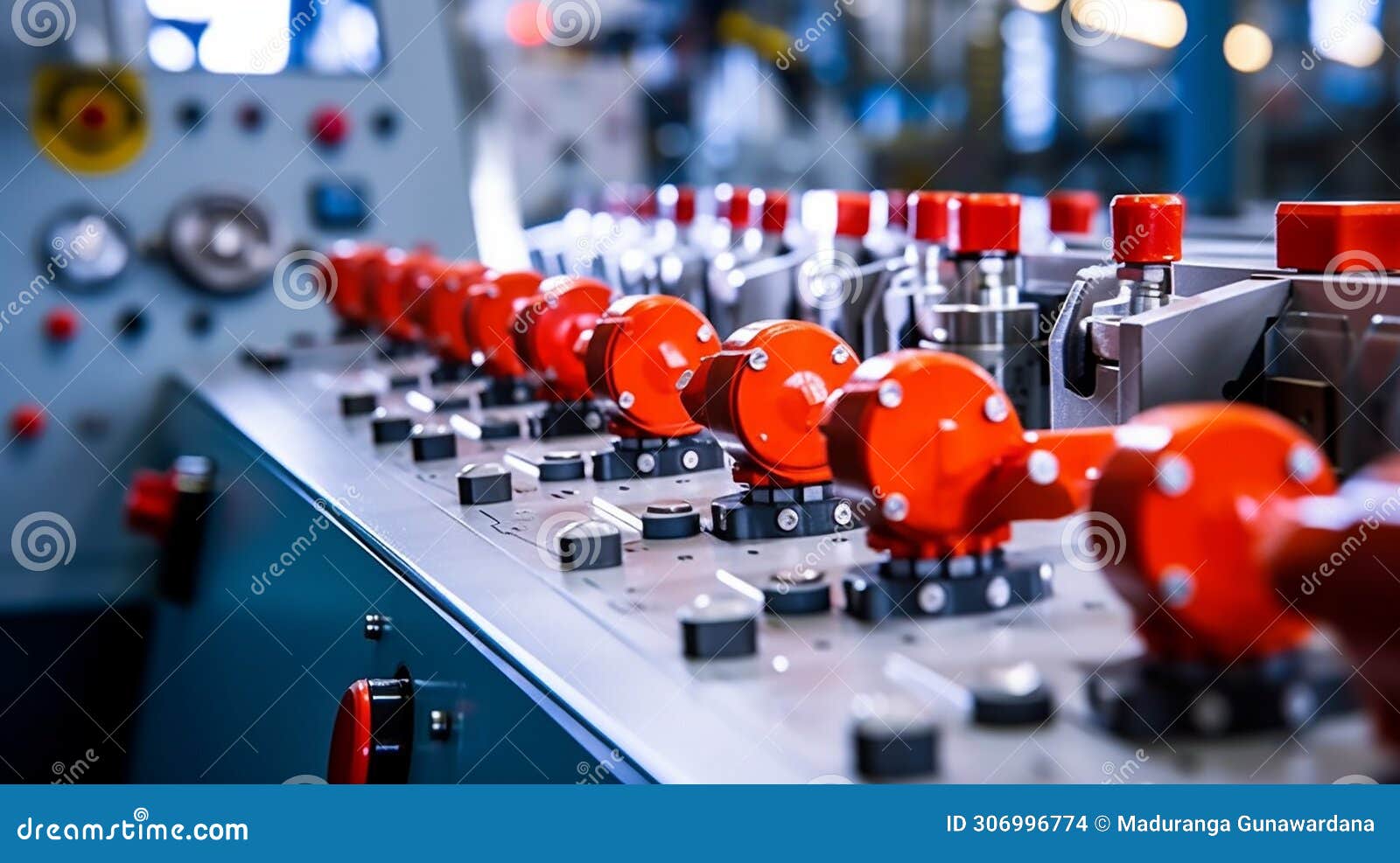 Industrial Control Panel Buttons Close-Up: Machinery Production ...
