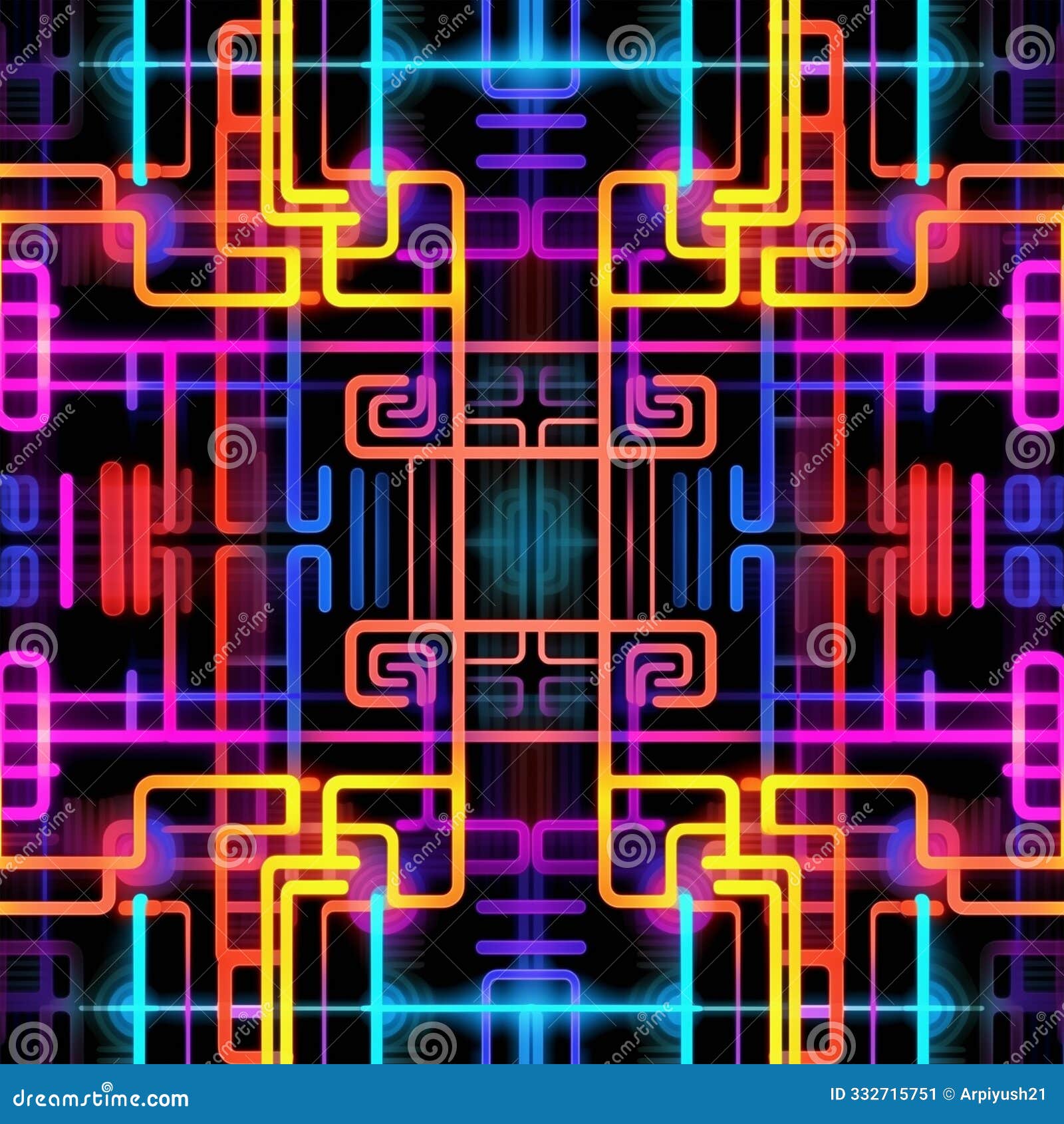 Seamless Retro Futuristic Geometric Pattern, Neon Grid Design, High ...