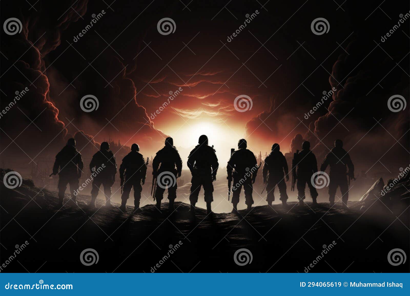 Enigmatic Army Silhouette Rises from the Obsidian Darkness, Commanding ...