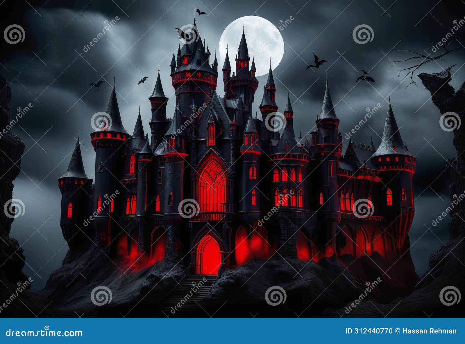 The Enigmatic Black and Red Floating Castle of Gothic Dreams Stock ...