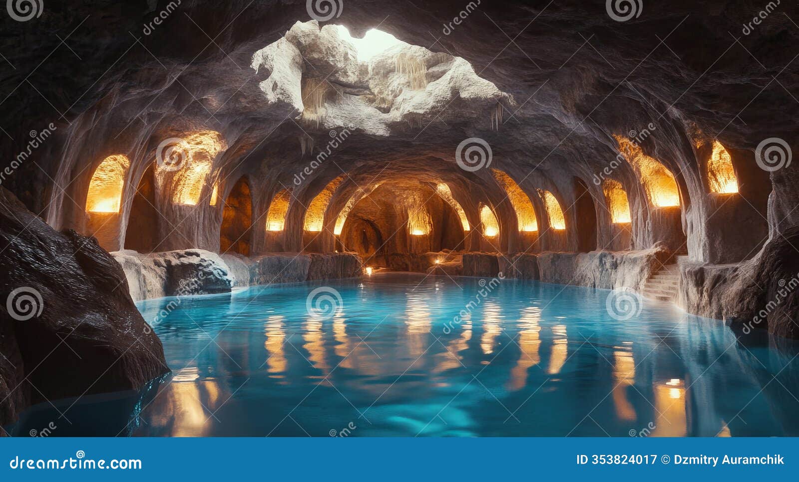 Enigmatic Cave System with Calm Teal Waters and Dramatic Rock ...