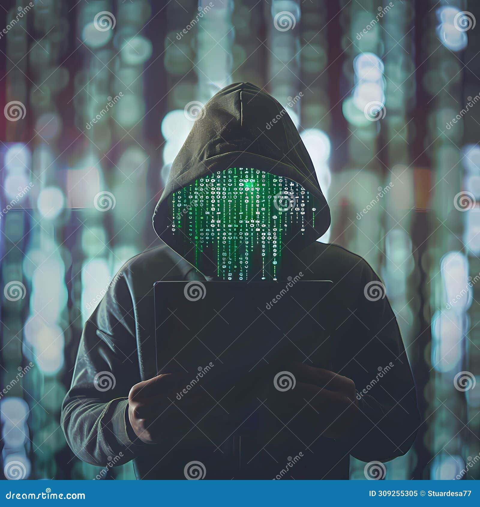 Enigmatic Coder With Matrix Data Flow Ai Generative Stock Illustration