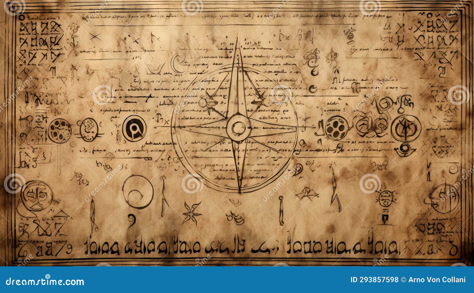 Enigmatic Elegance: Ancient Parchment with Mysterious Drawings and ...
