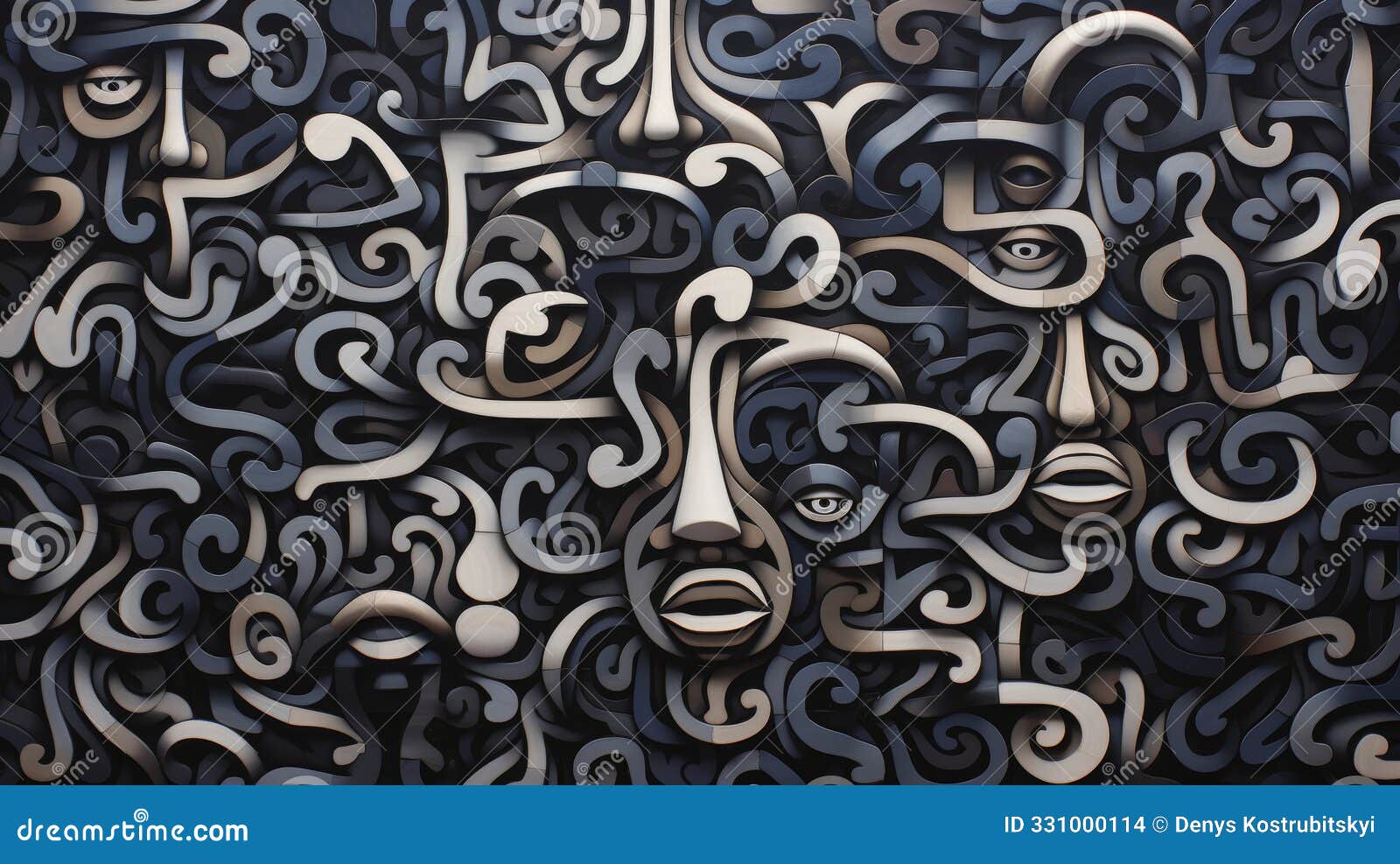 Enigmatic Faces - Abstract Art Wall Relief Stock Illustration ...
