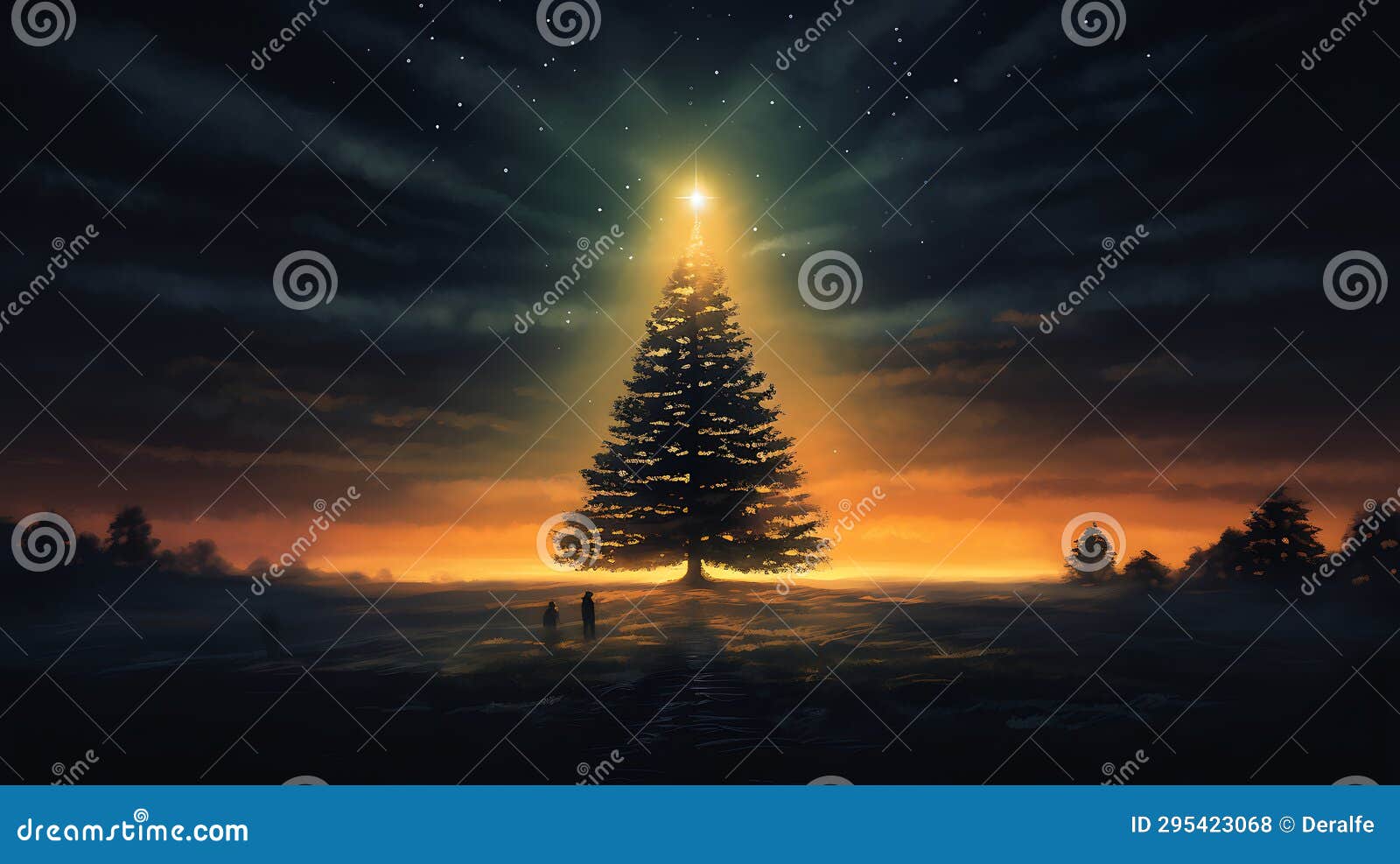 Enigmatic Glow: Christmas Tree Silhouette in the Fog Stock Illustration ...