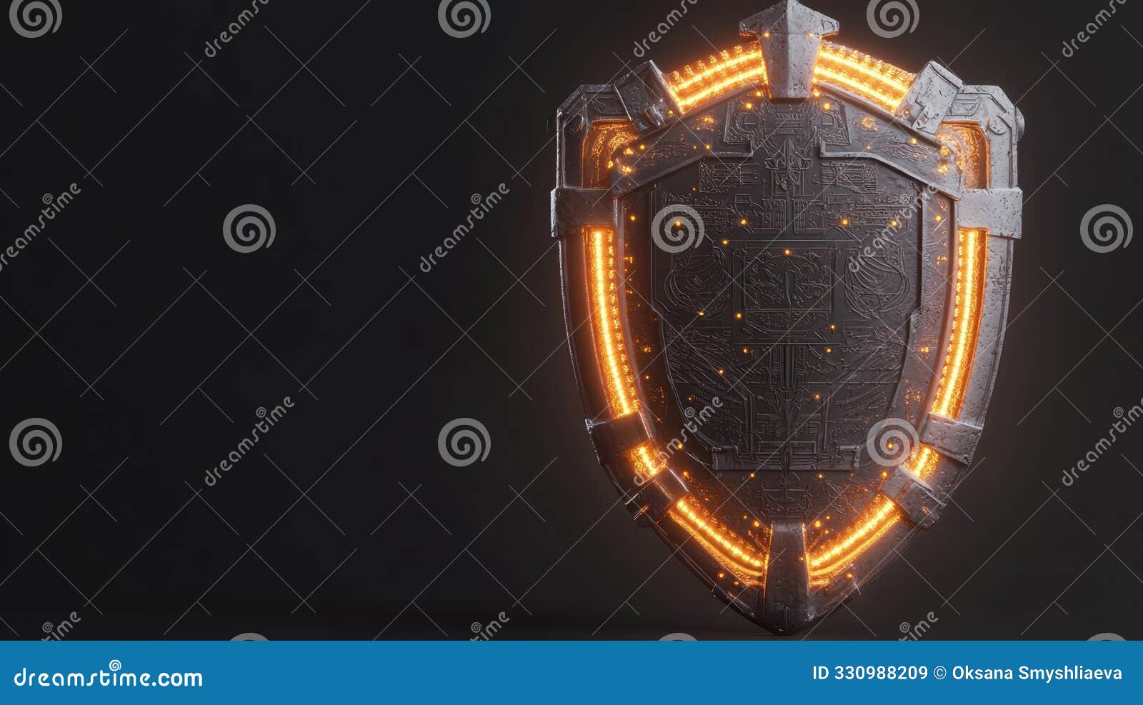 Enigmatic Glowing Futuristic Shield on Dark Background Stock Image ...