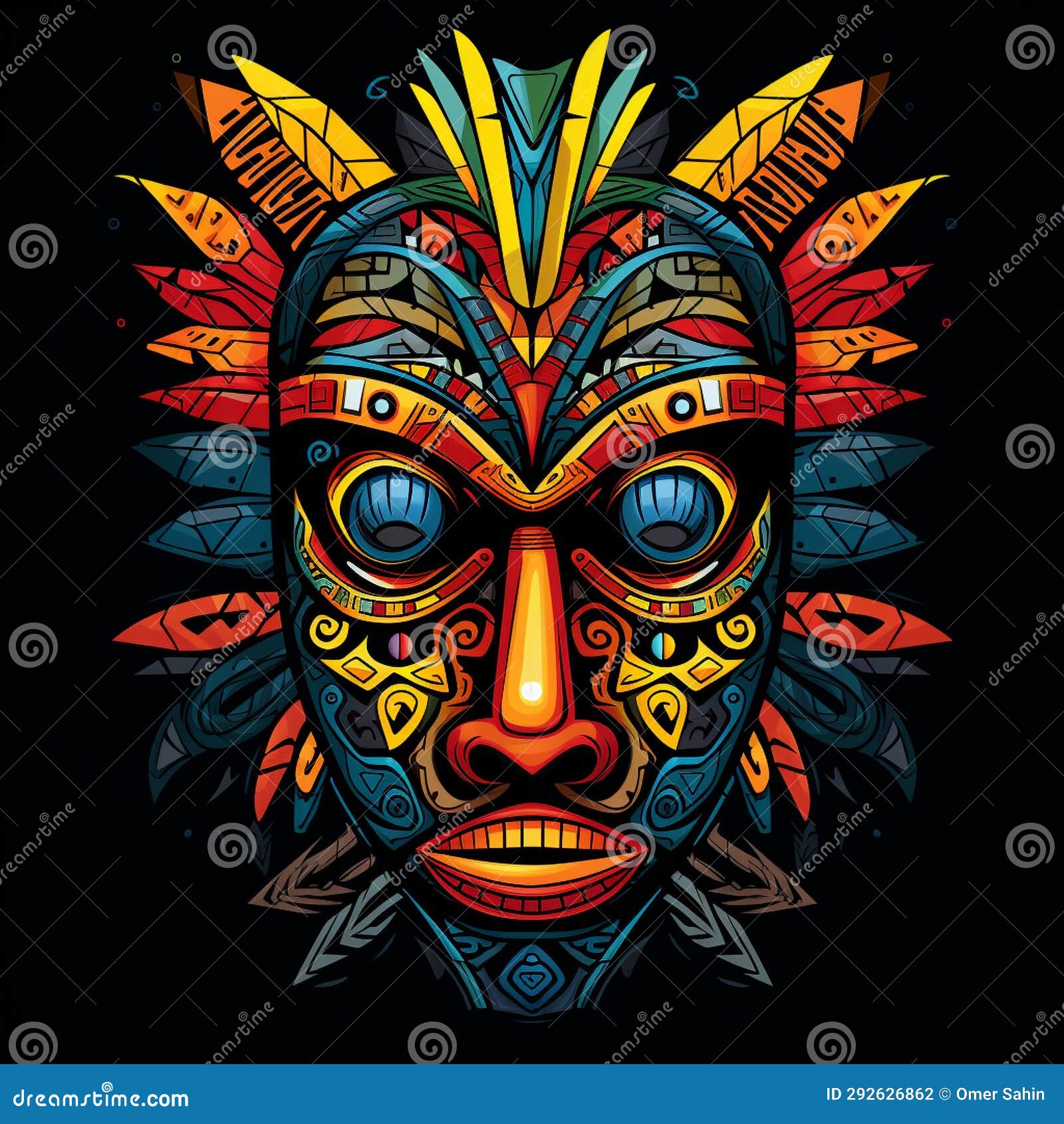 Enigmatic and Mystical Ancient Tribal Mask Stock Illustration ...