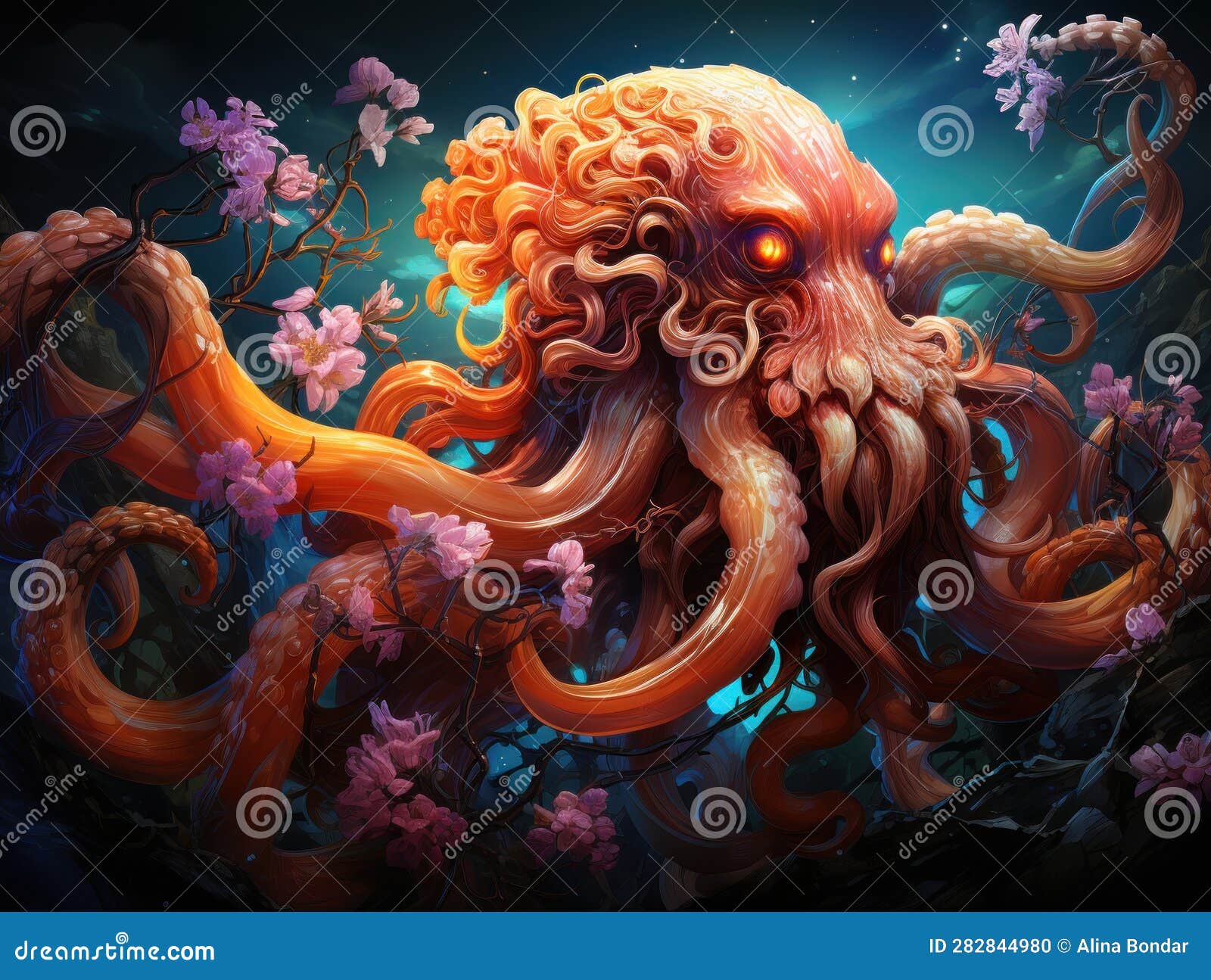Enigmatic Neon Kraken or Octopus with Psychic Waves. Created with ...