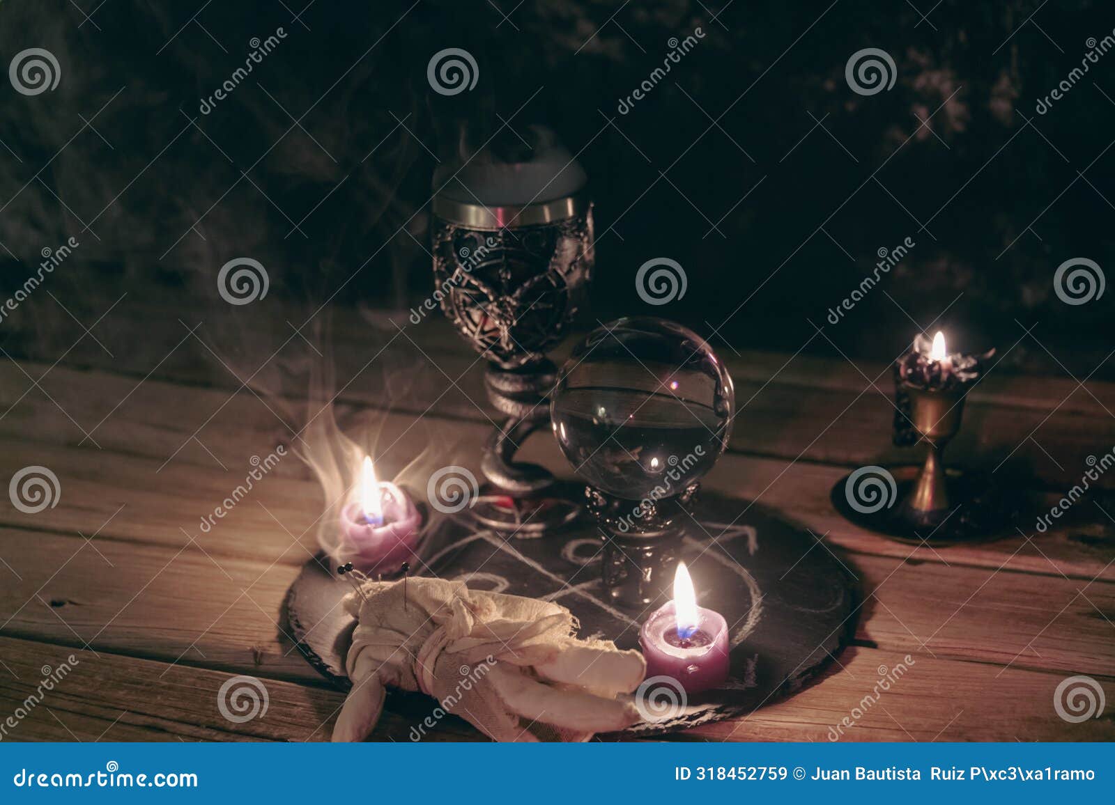 Enigmatic Occult Ritual with Chalice and Crystal Ball. Stock Image ...