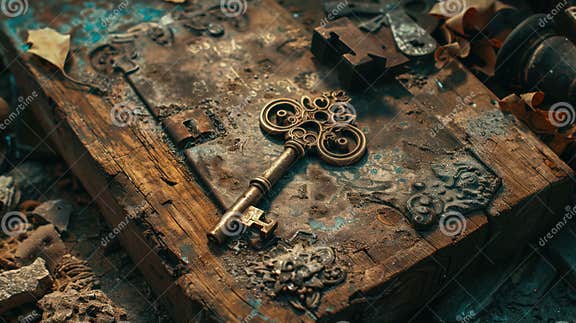 Enigmatic Photo of an Old Key and Ancient Lock on Rustic Table with ...