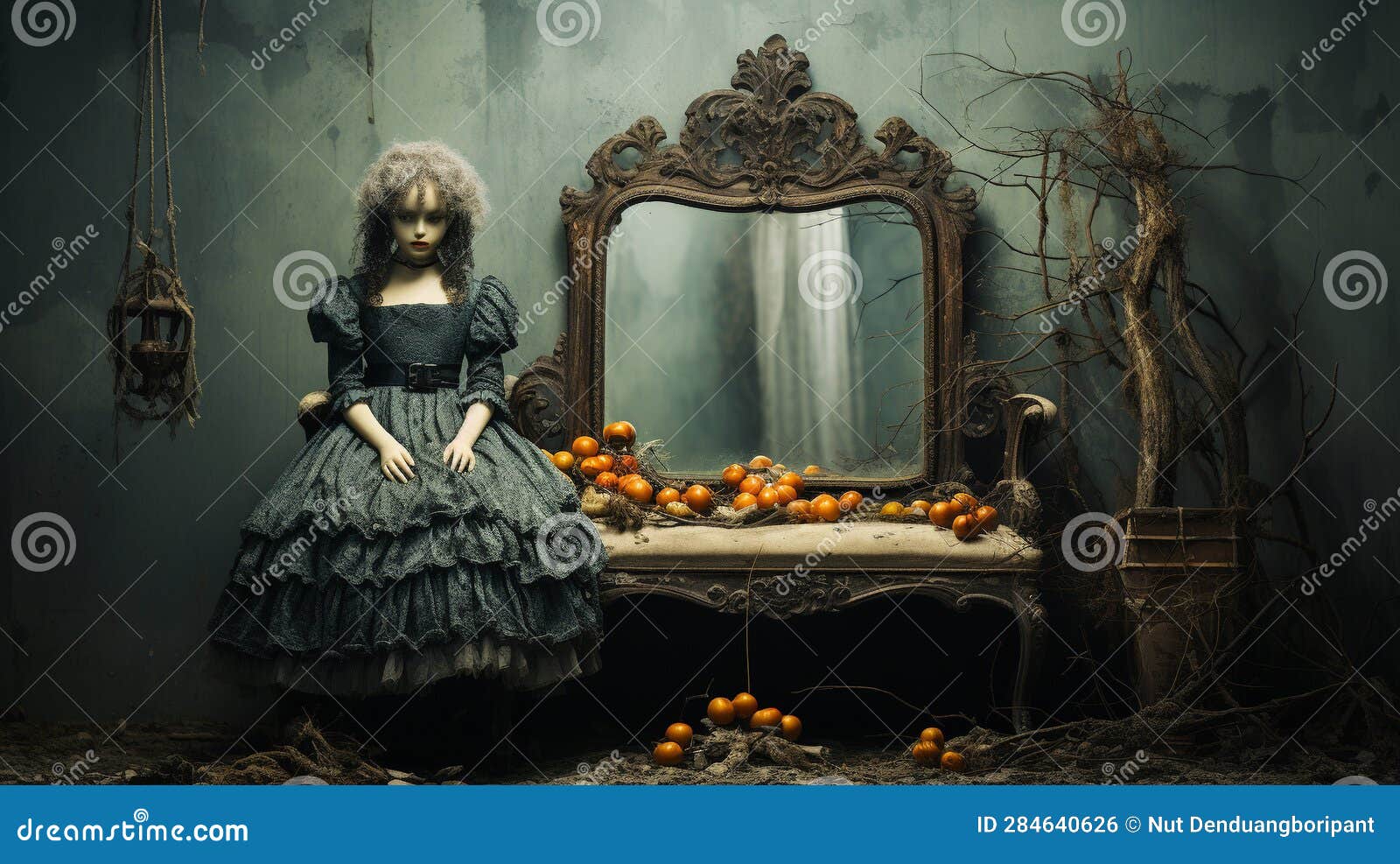 Generative Ai Ethereal Reflections The Haunting Vintage Doll Stock