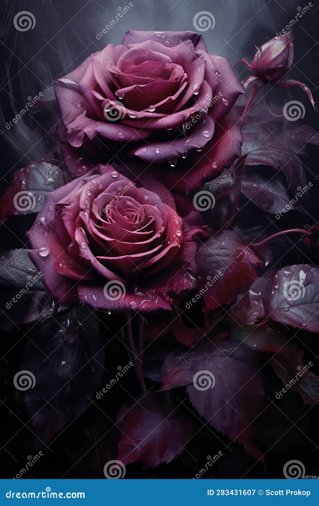 Enigmatic Red and Violet Roses Stock Illustration - Illustration of ...