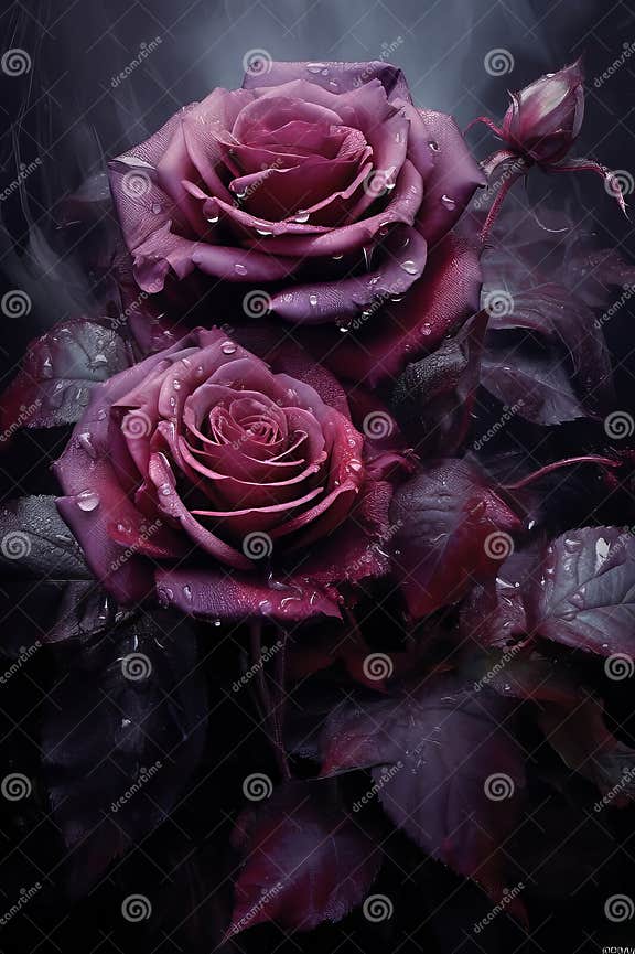 Enigmatic Red and Violet Roses Stock Illustration - Illustration of ...