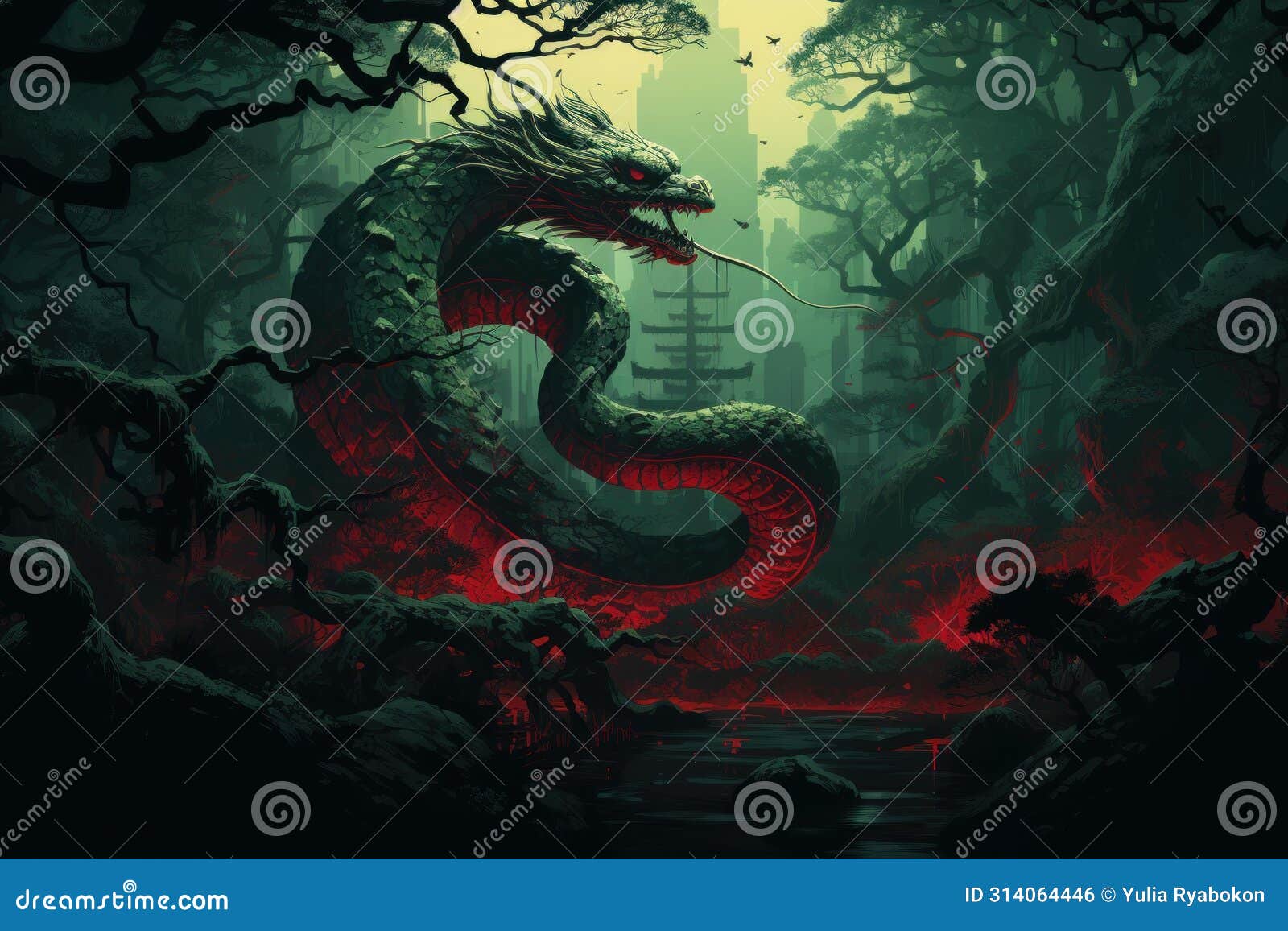 Enigmatic Samurai Serpent Snake Forest. Generate Ai Stock Illustration ...