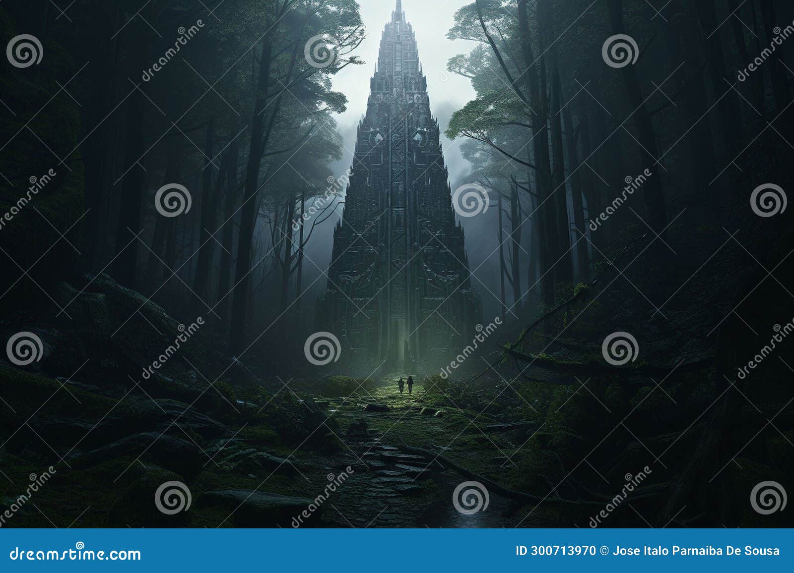 Enigmatic Tower Rising Amidst a Dense and Stock Illustration ...