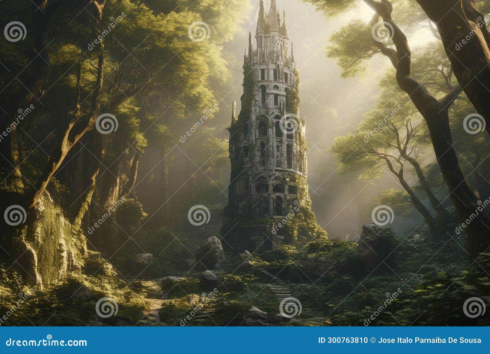 Enigmatic Tower Standing Tall in the Midst of a Stock Illustration ...