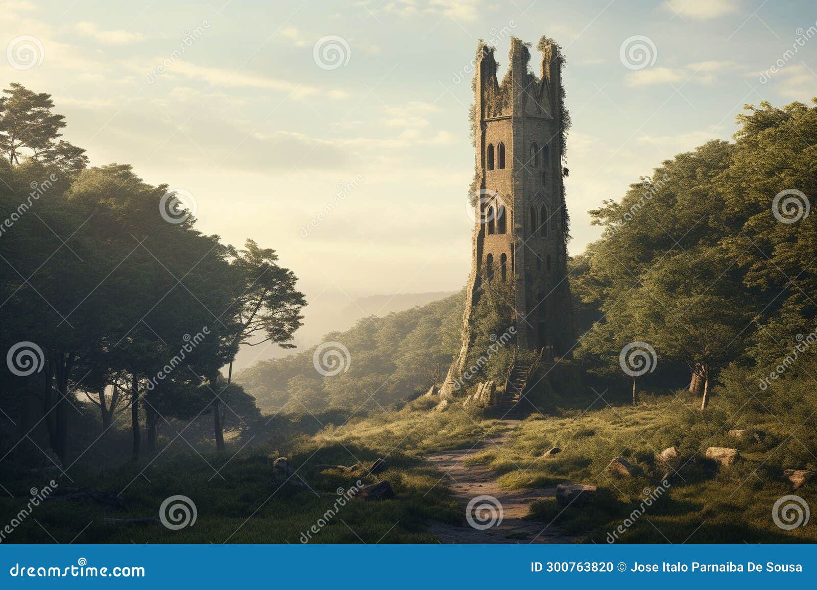 Enigmatic Tower Rising Amidst A Dense And Stock Photo | CartoonDealer ...