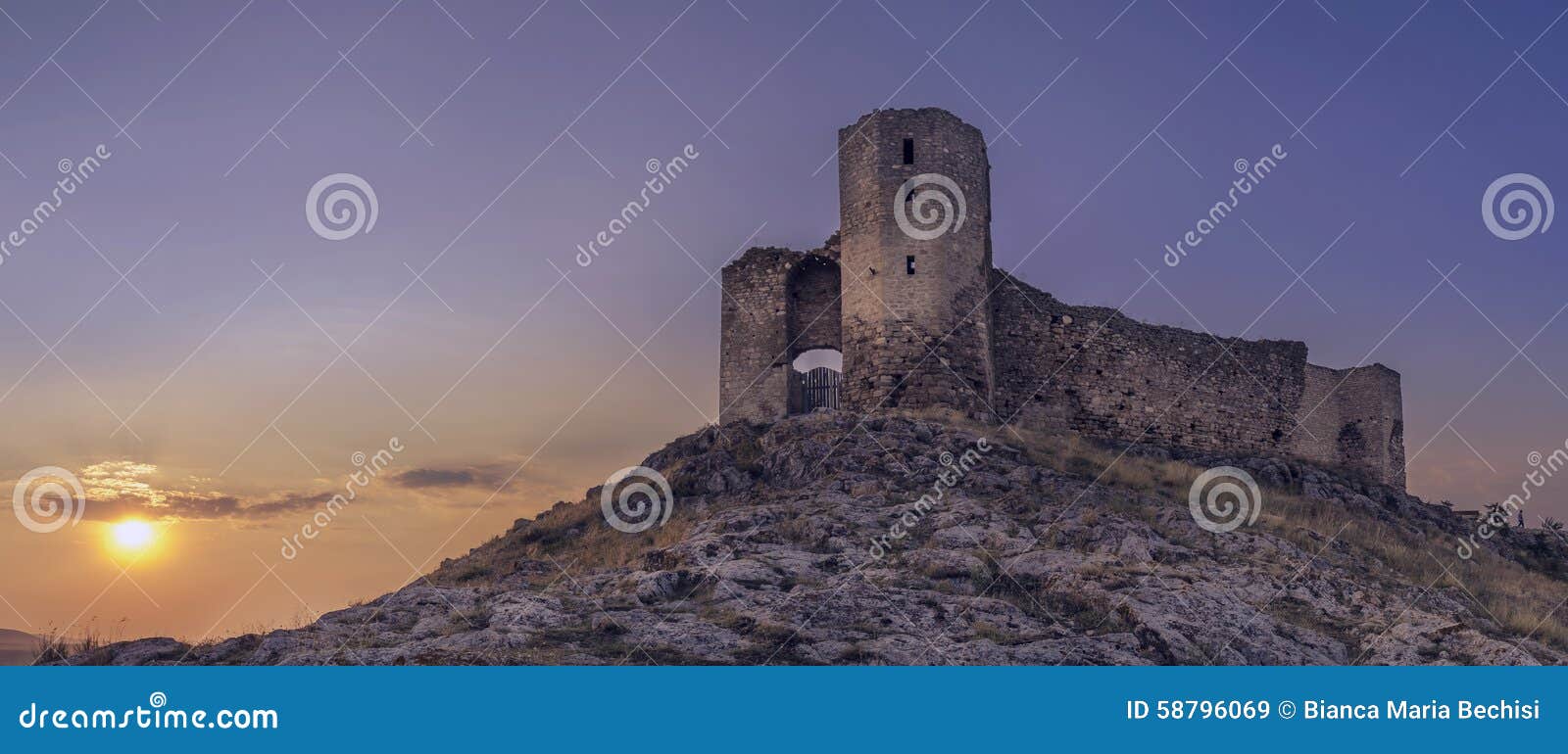Enisala Citadel Sunset stock image. Image of clouds, ruin - 58796069