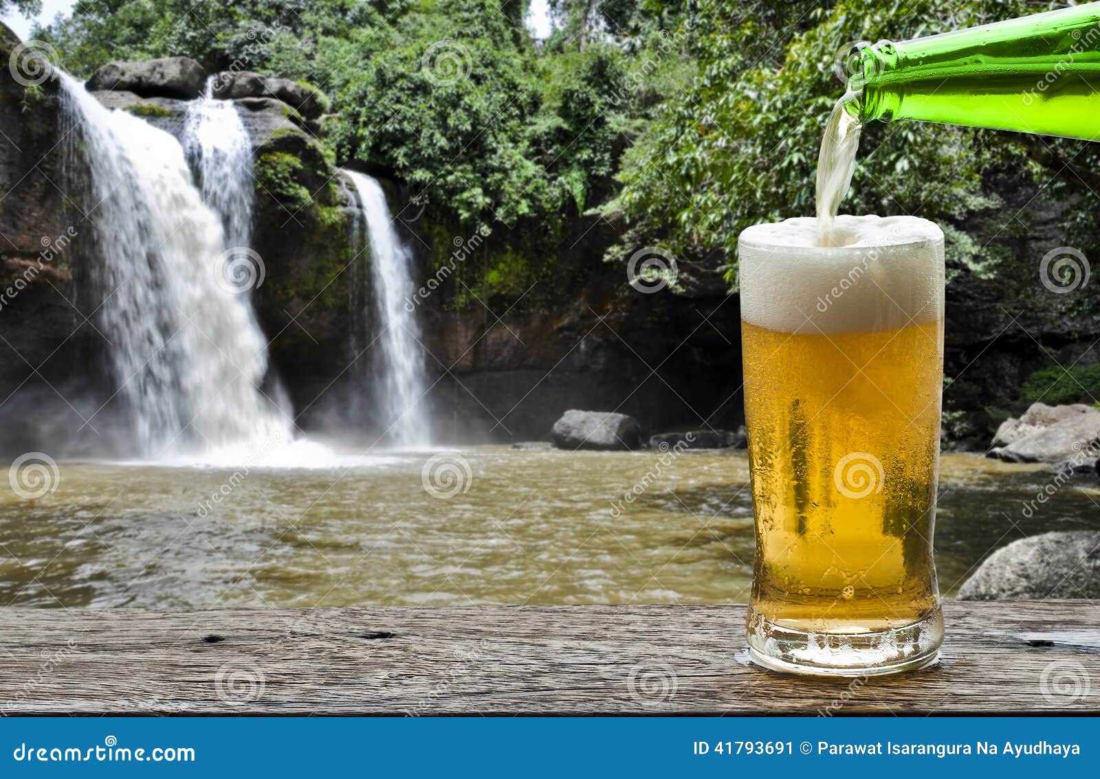 Enjoy Beer with Waterfall Landscape. Stock Image - Image of beverage ...