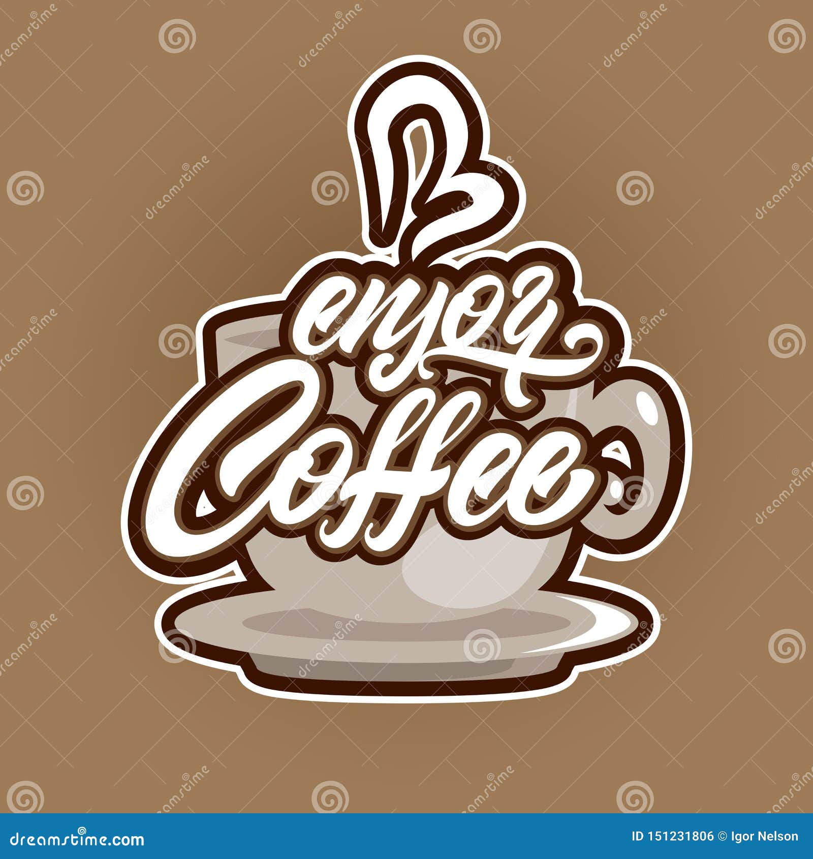 Enjoy Coffee in Lettering Style with Cup Illustration .Emblem or Logo ...