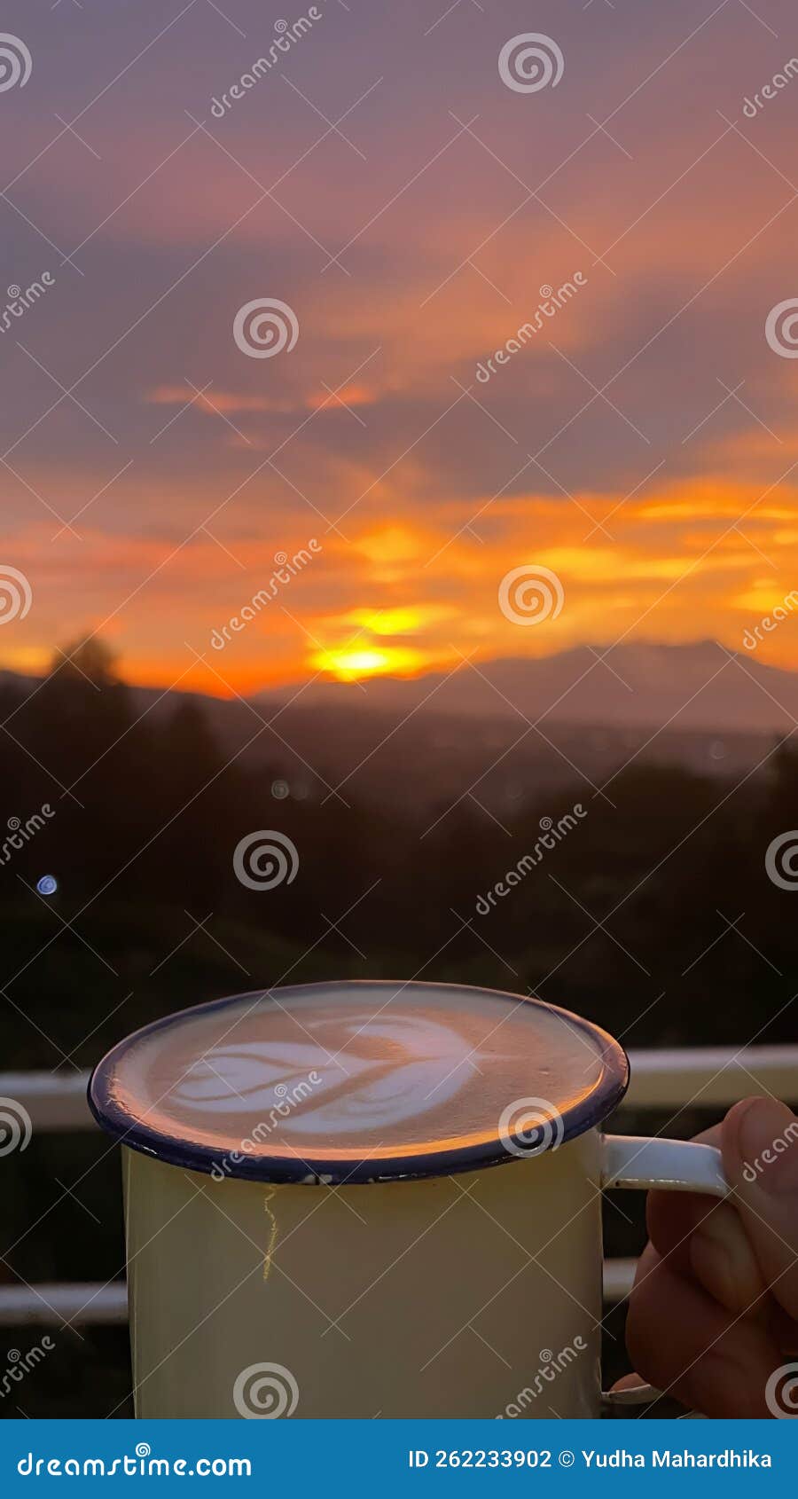 Enjoy coffee and sunset stock photo. Image of latteart - 262233902