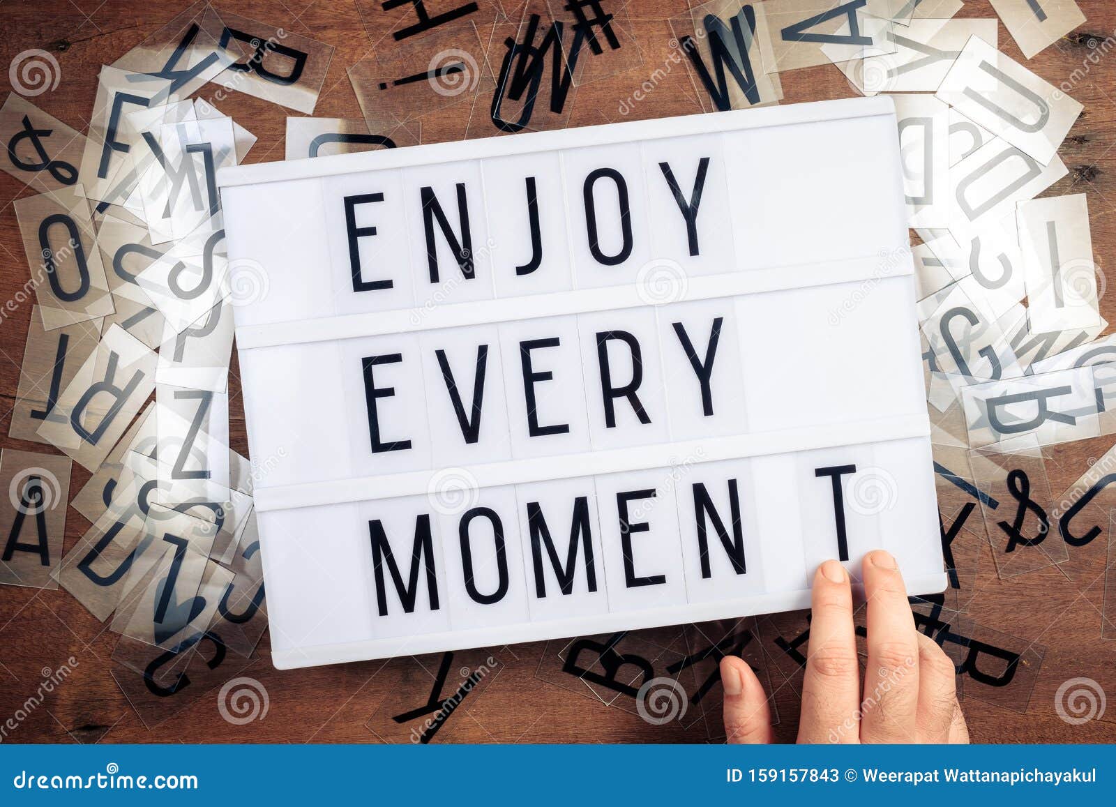 Enjoy Every Moment Text on Lightbox Stock Image - Image of letters ...