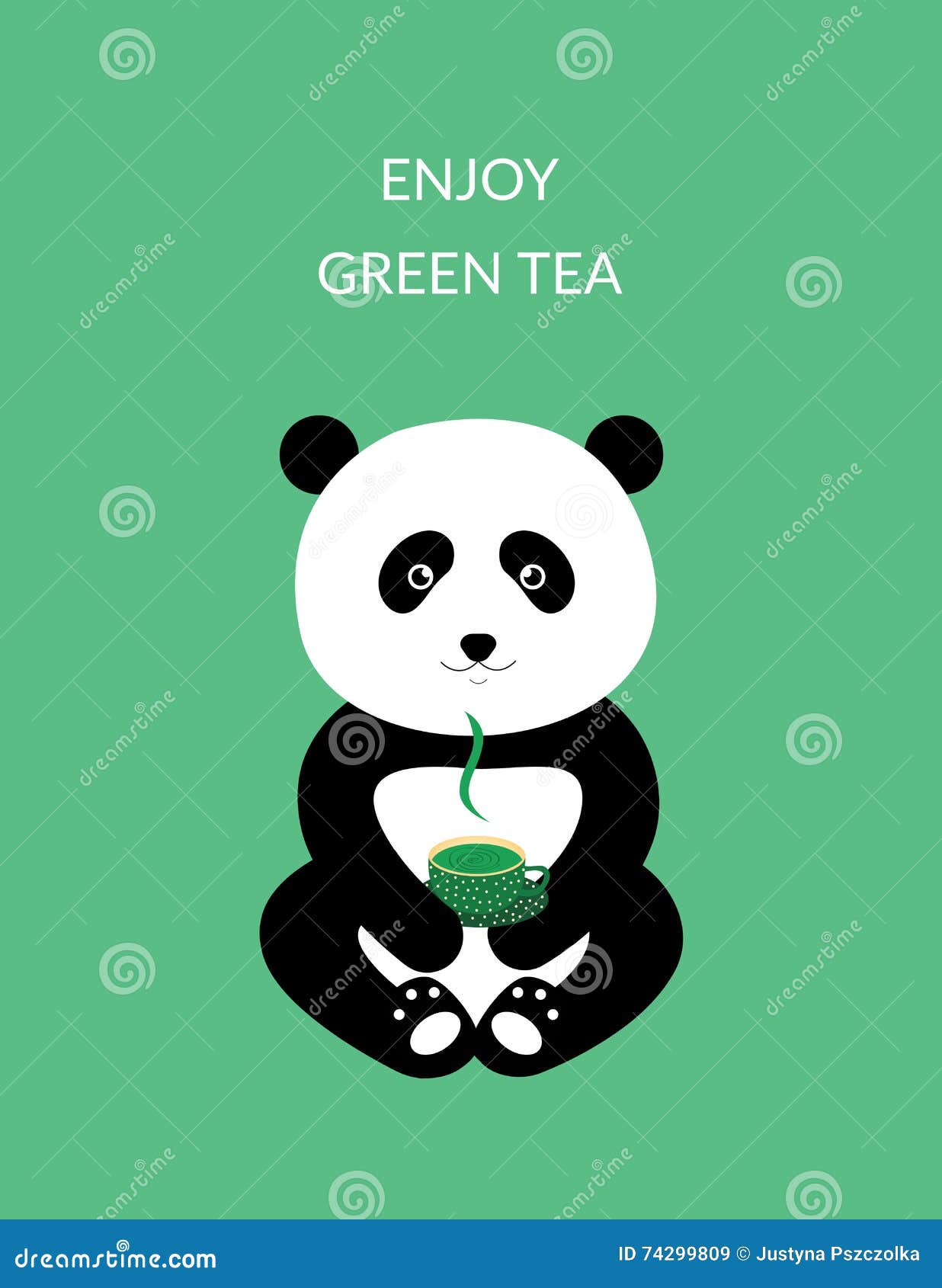 Enjoy green tea stock illustration. Illustration of panda - 74299809