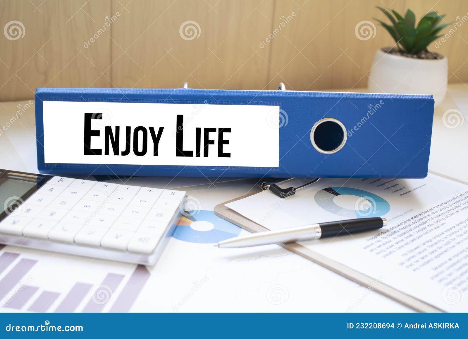 Enjoy Life Words on Labels with Document Binders Stock Photo - Image of ...