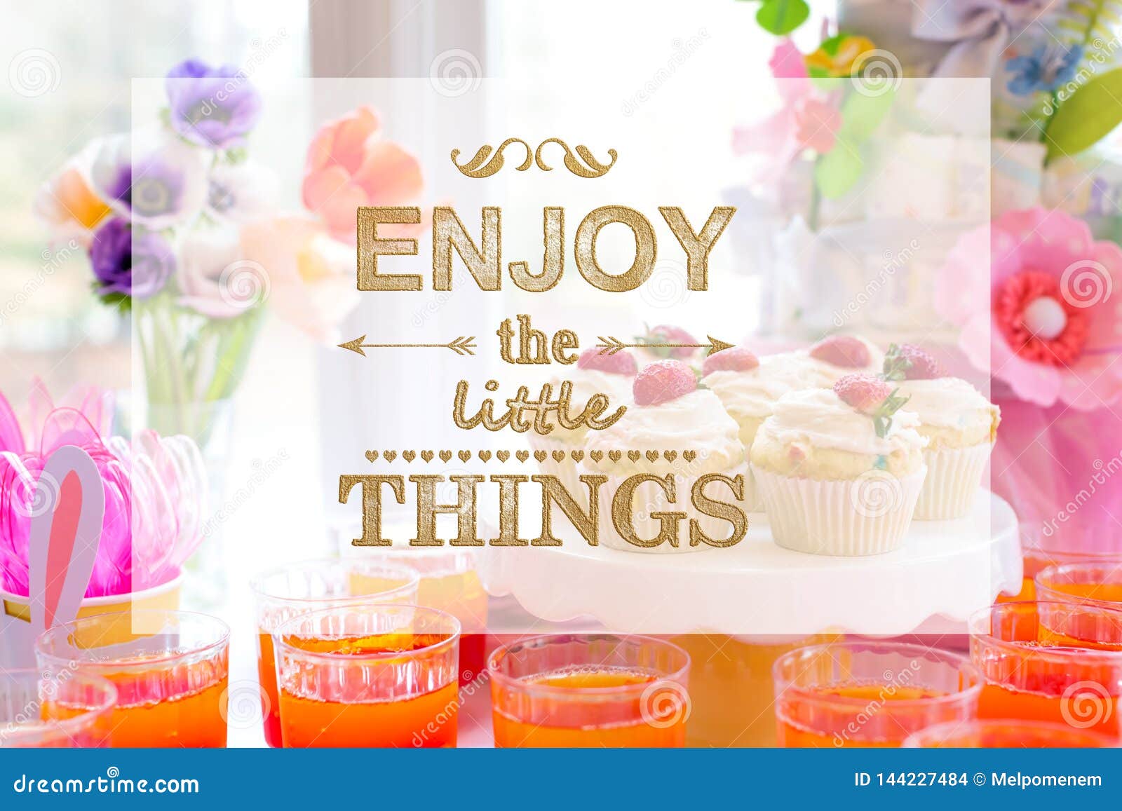 Enjoy the Little Things with Dessert Table Stock Photo - Image of ...