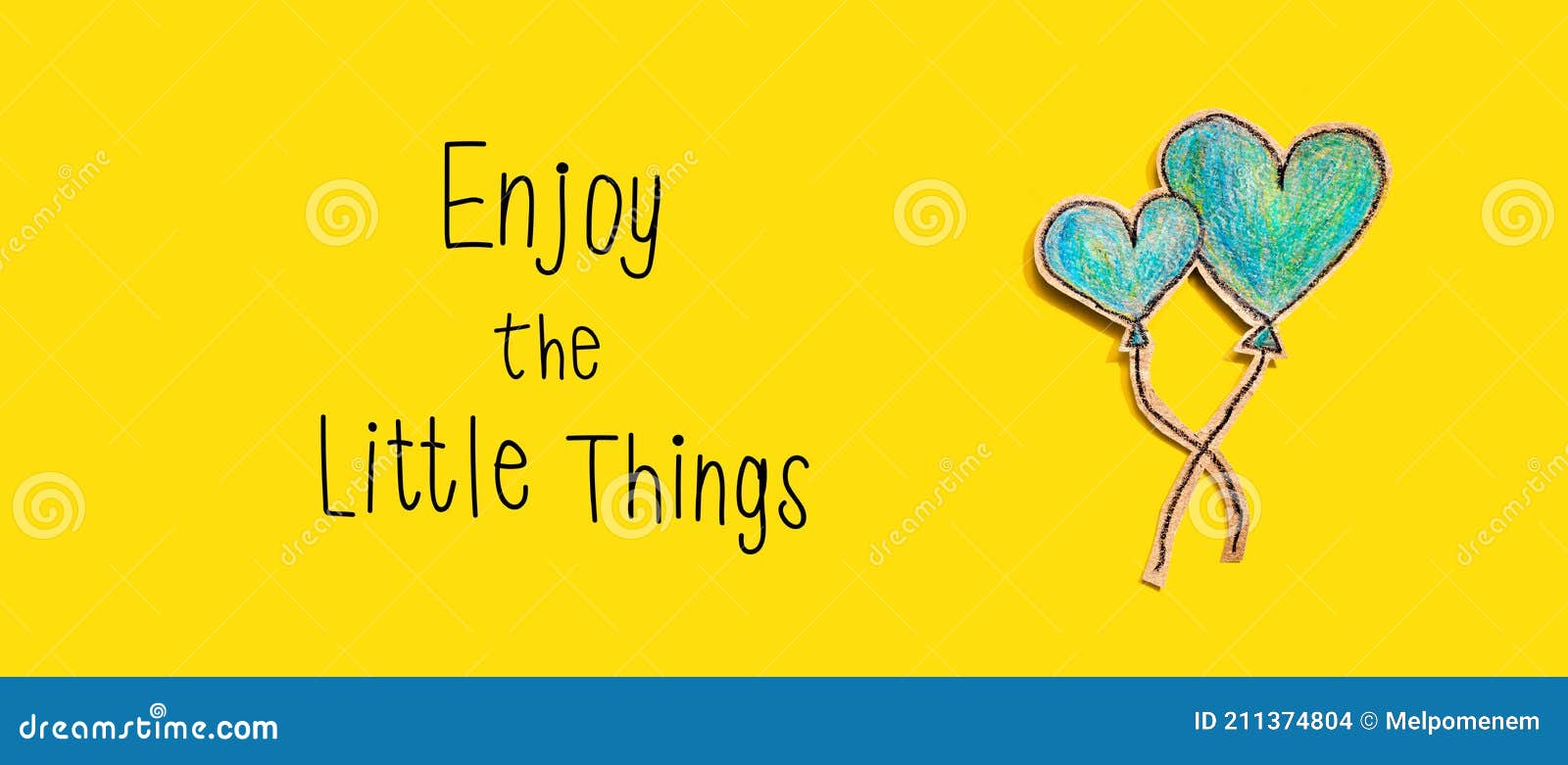 Enjoy the Little Things Message with Hand Draw Blue Hearts Stock Photo ...