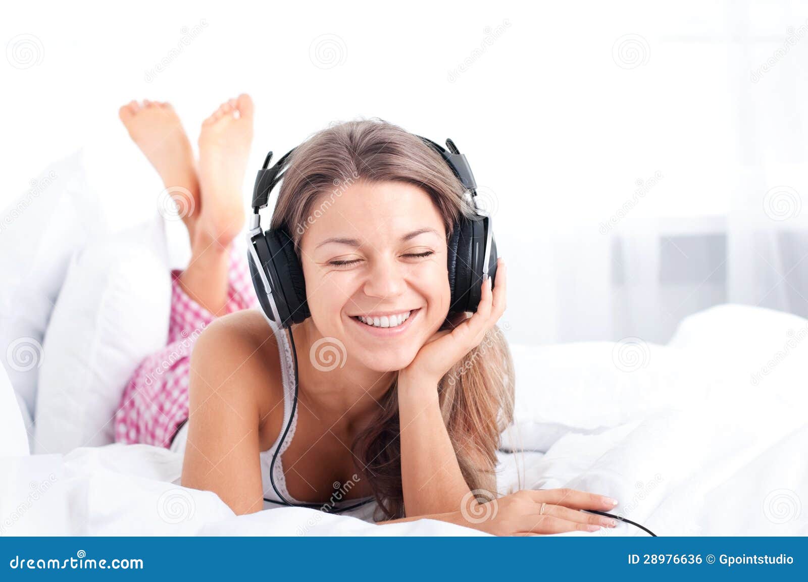 Enjoy music! stock photo. Image of cute, domestic, headphones - 28976636