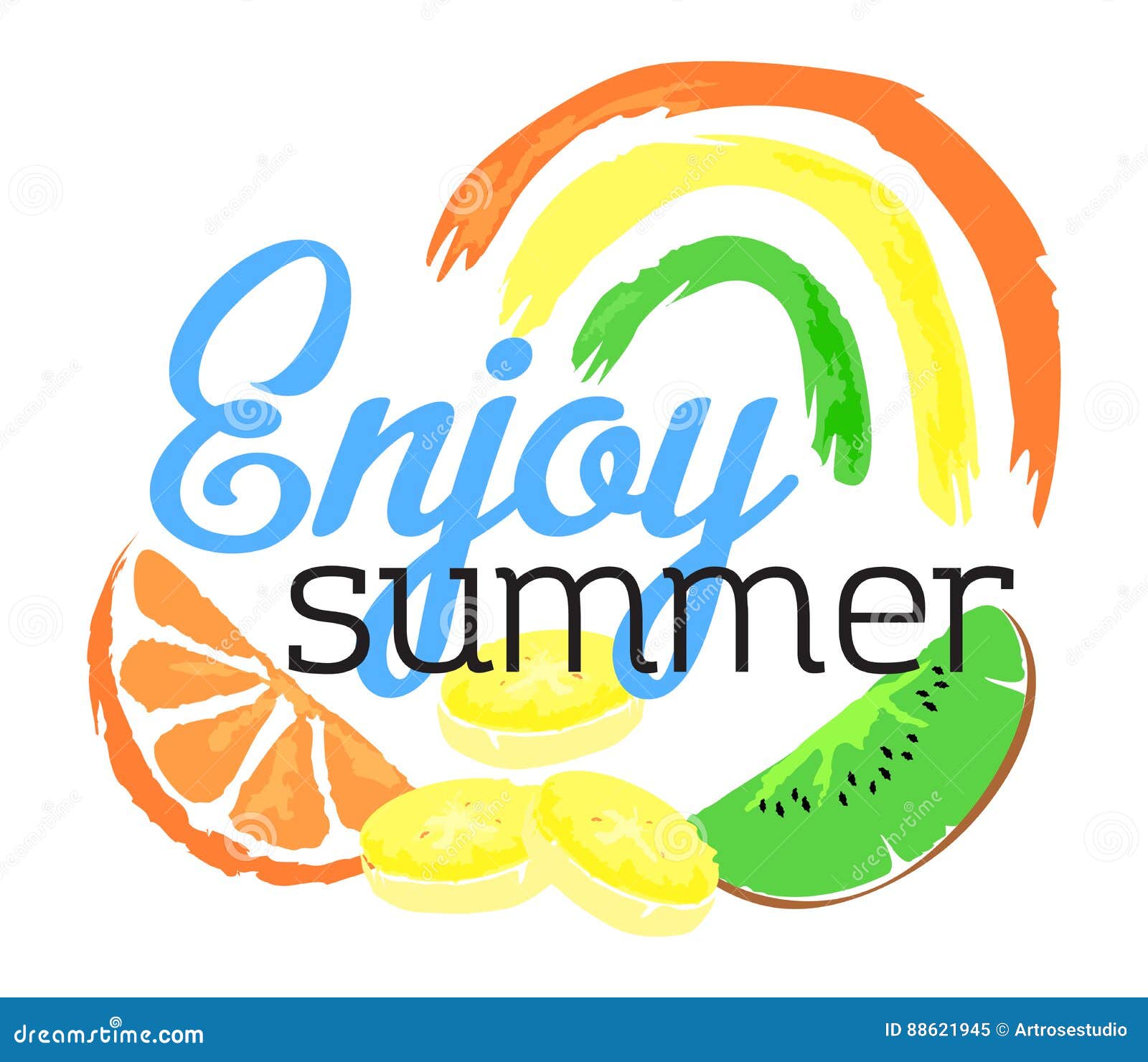 Enjoy Summer Fruit Sticker in Watercolor Style Stock Vector ...