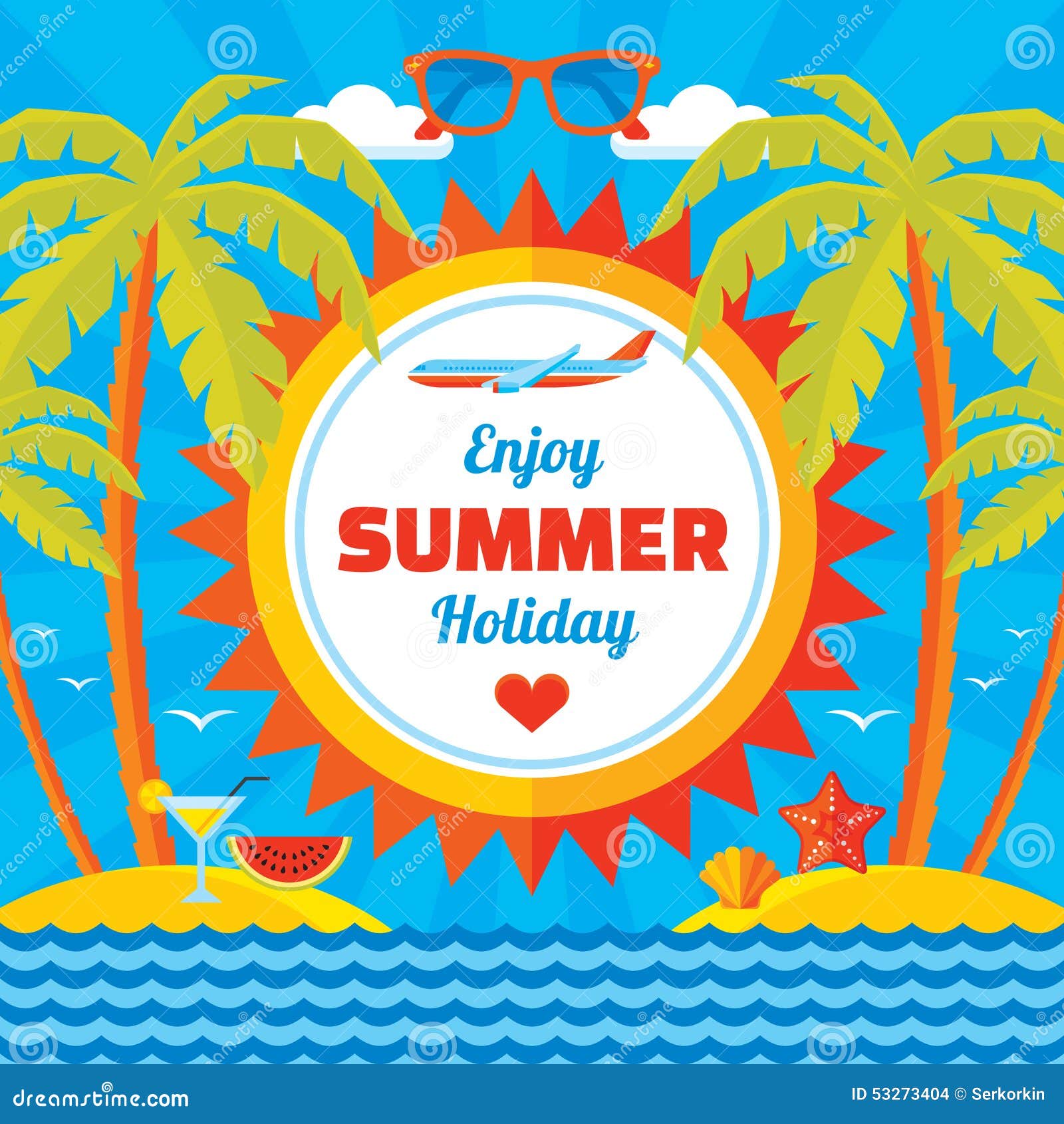 Enjoy Summer Holiday - Vector Concept Banner in Flat Style Stock Vector ...