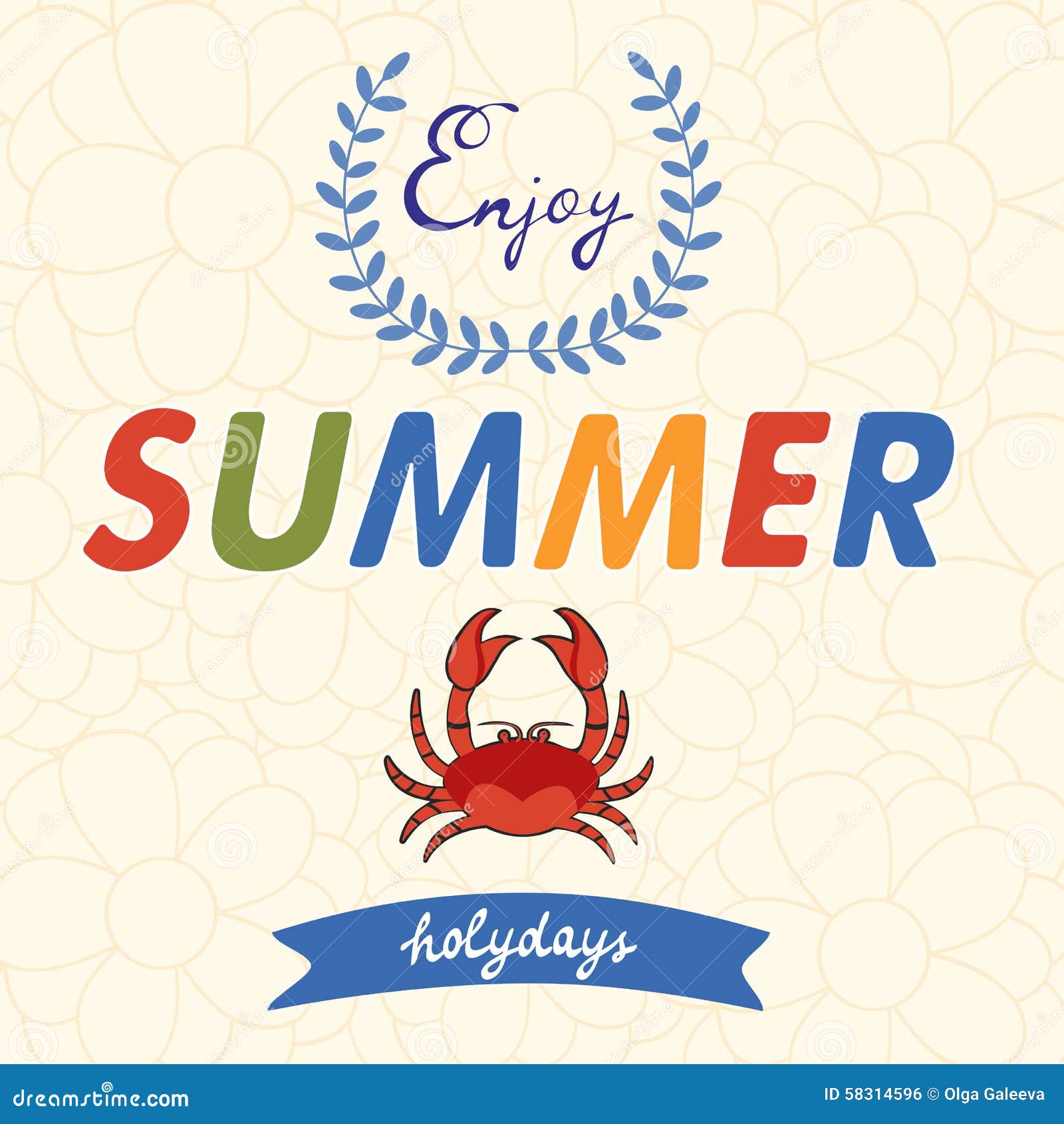 Enjoy Summer Vector Typography with Crab on Floral Stock Vector ...