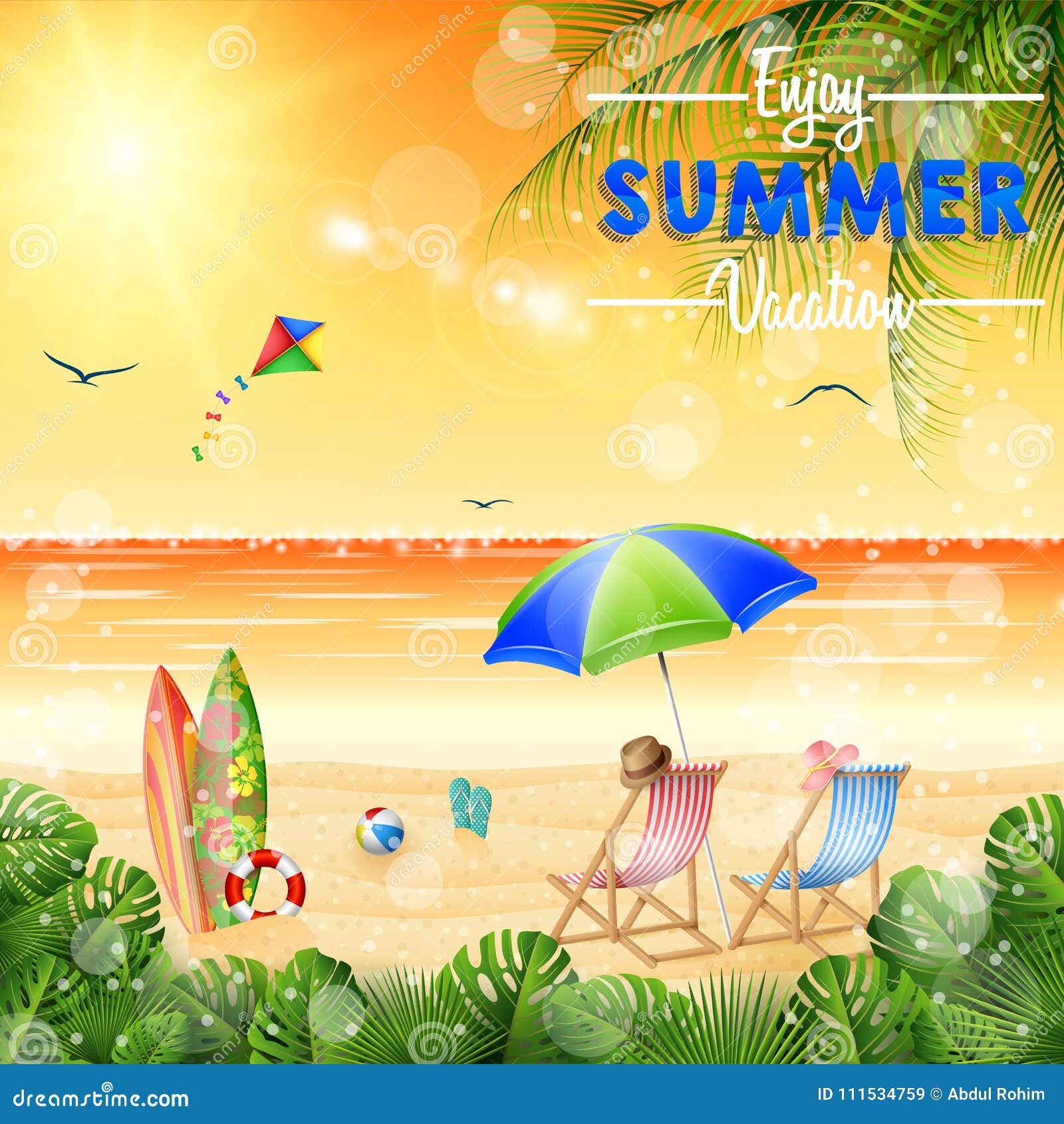 Enjoy summer vocation stock vector. Illustration of ball - 111534759