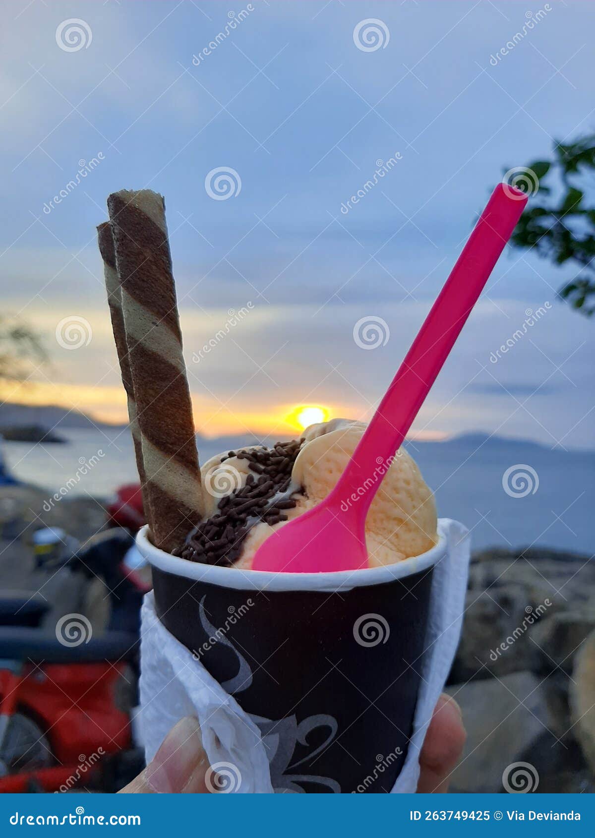 Enjoy the Sunset with a Cup Durian Ice Cream Stock Image - Image of ...