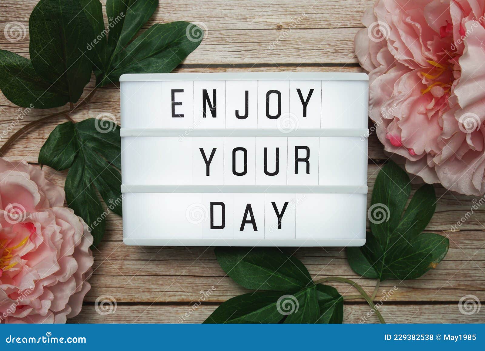 Enjoy Your Day Text on Lightbox on Wooden Background Stock Photo ...