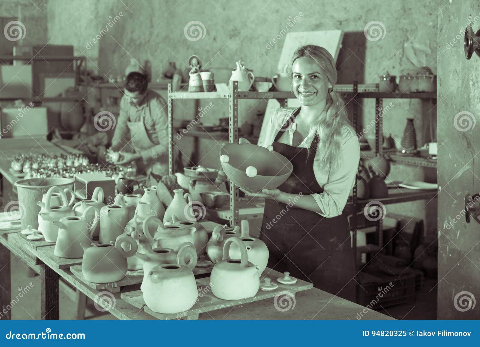 Enjoyable Female Artisan Having Ceramics in Workshop Stock Image ...