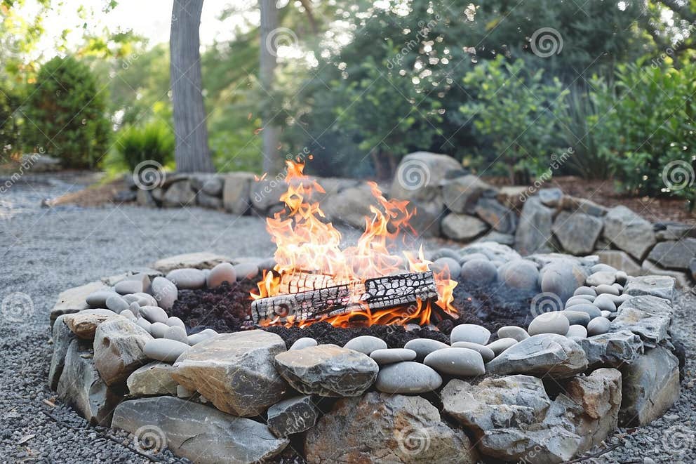 Enjoying a Backyard Bonfire in a Stone Fire Pit Stock Photo - Image of ...