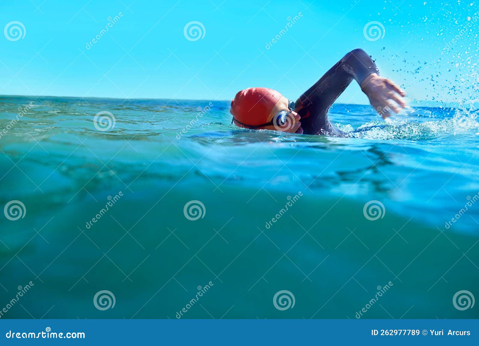 Enjoying the Cold Fresh Water. a Swimmer in the Open Ocean. Stock Image ...