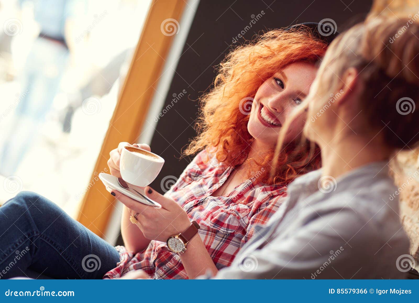 Enjoying with Cup of Coffee in Cafeteria Stock Photo - Image of girl ...