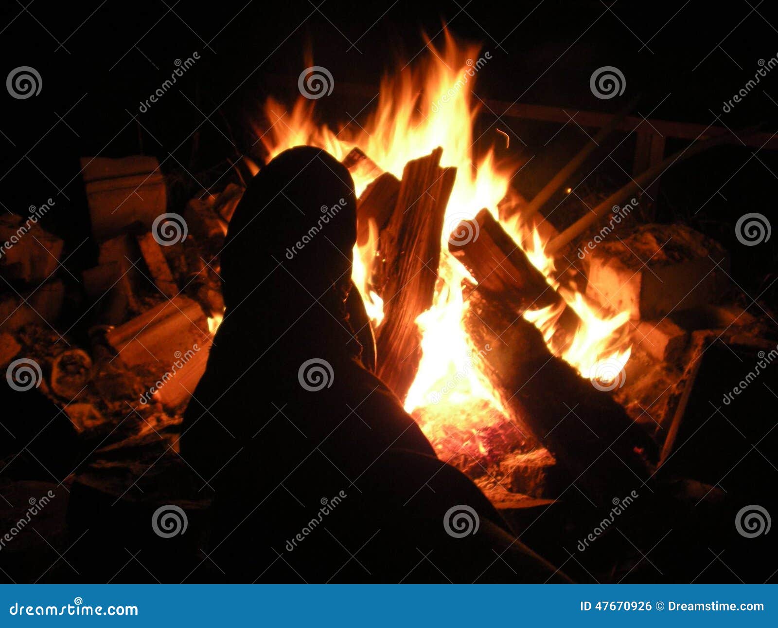 Enjoying the fire stock photo. Image of nice, fire, night - 47670926