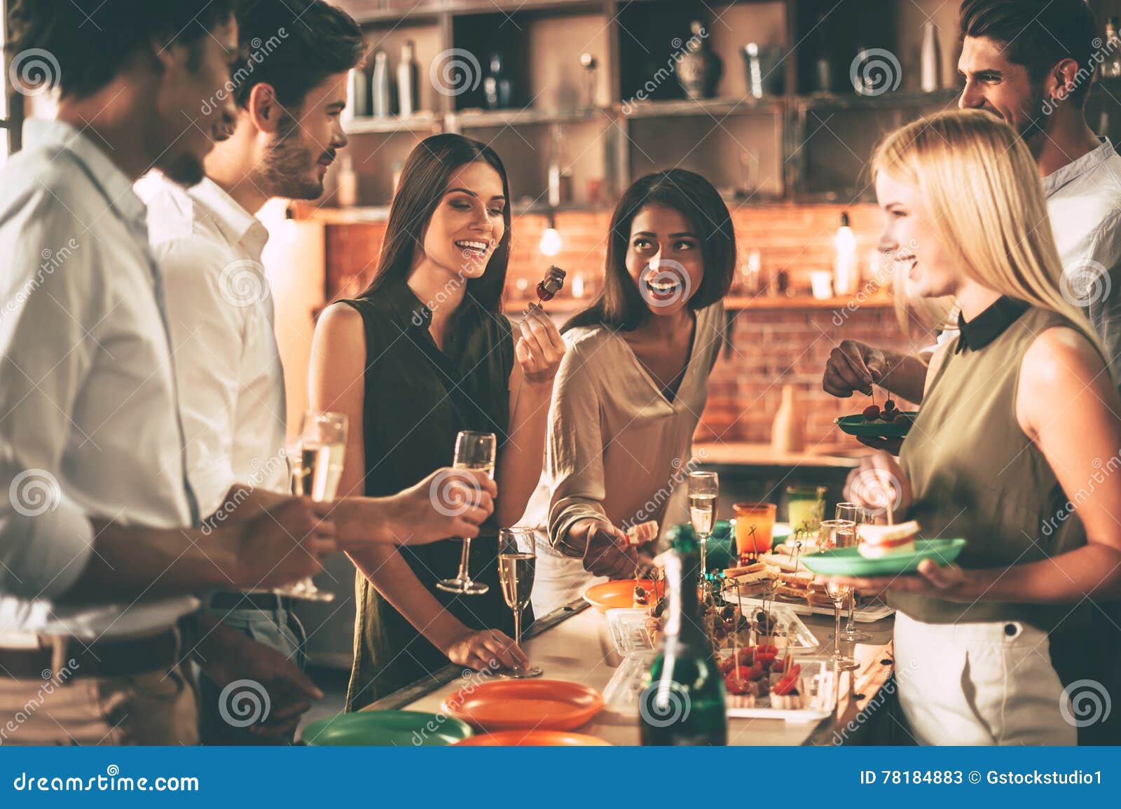 Enjoying home party. stock image. Image of communicating - 78184883