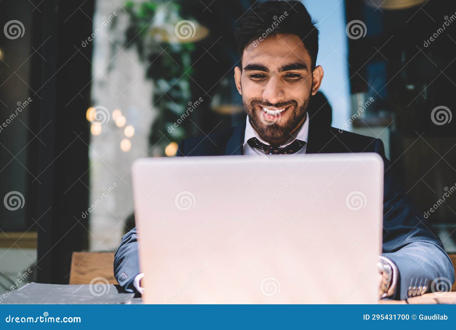 Enjoying Internet Connection, Successful Man in Suit Typing Email Stock ...