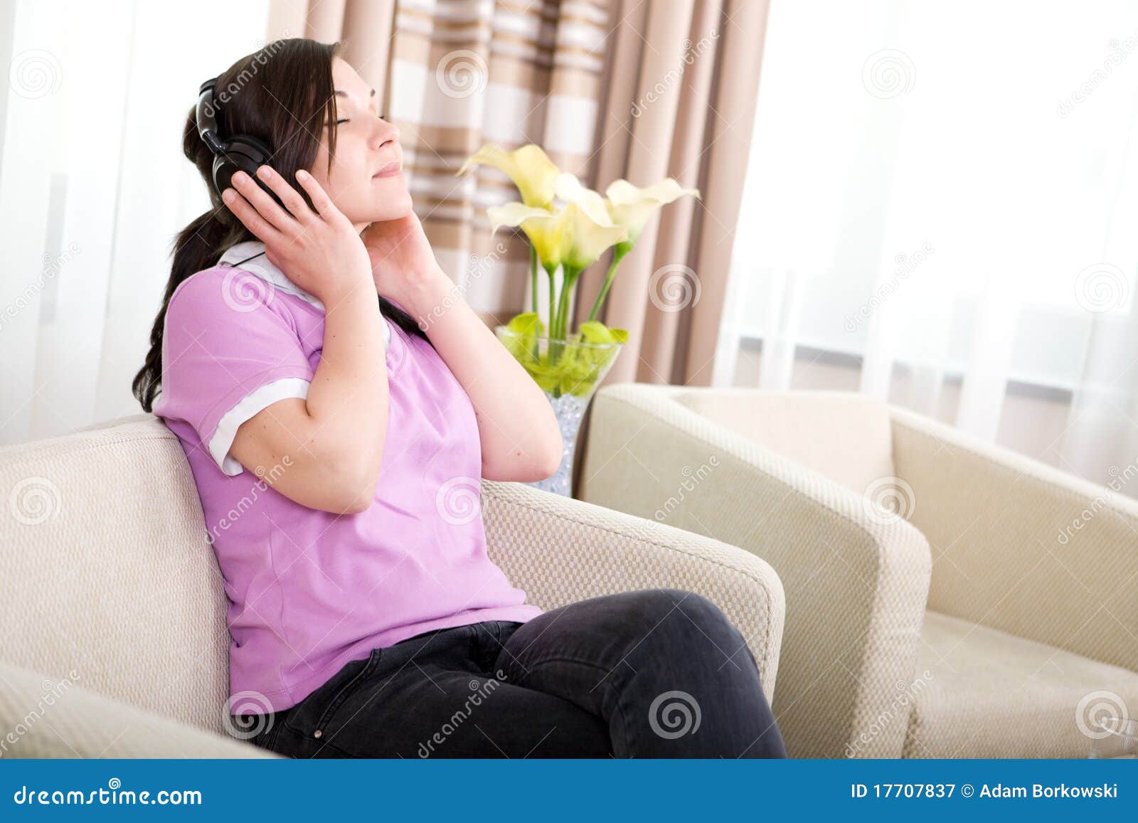 Enjoying music stock image. Image of cheerful, bright - 17707837