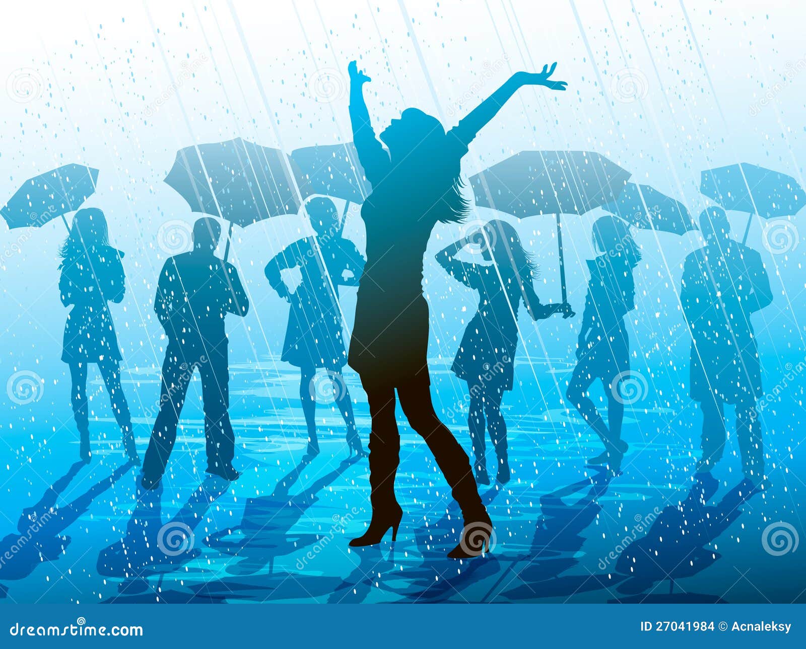 Enjoying the rain stock vector. Illustration of people - 27041984